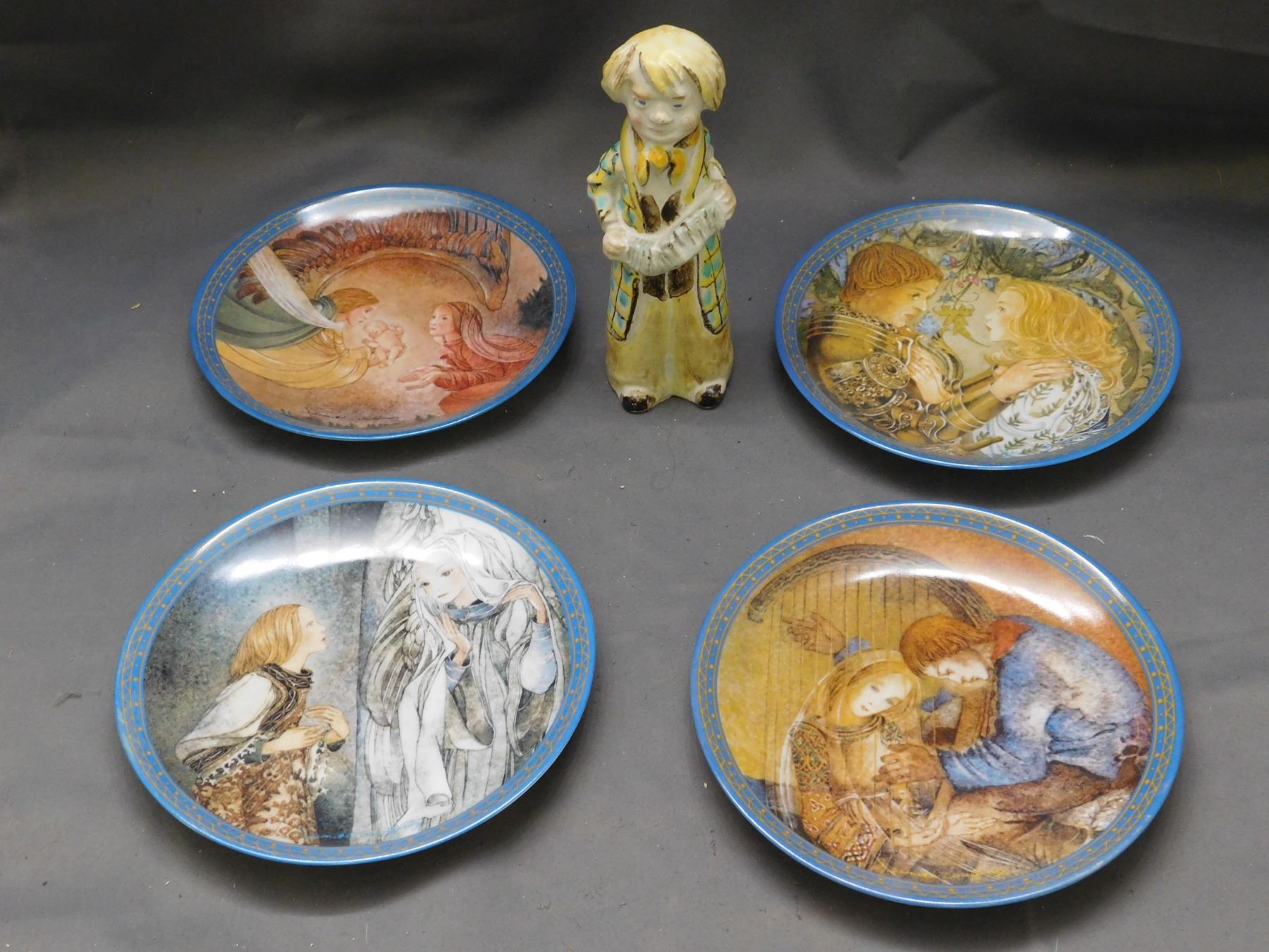 Lot of 4 Collectible China Plates Bradford Exchange and Ceramic Figurine