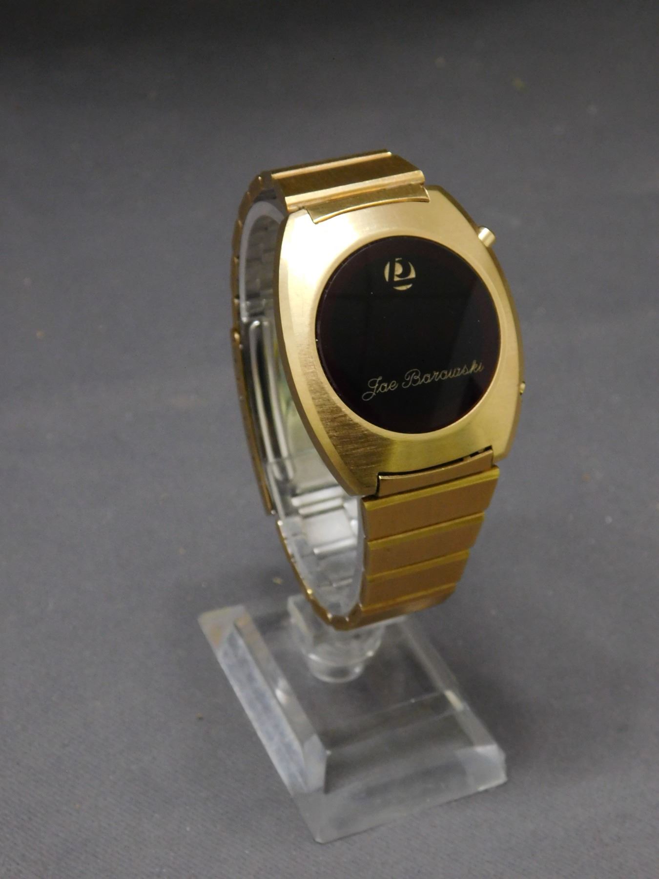 Vintage Gold Tone Red LED Digital Men's Watch Waltham
