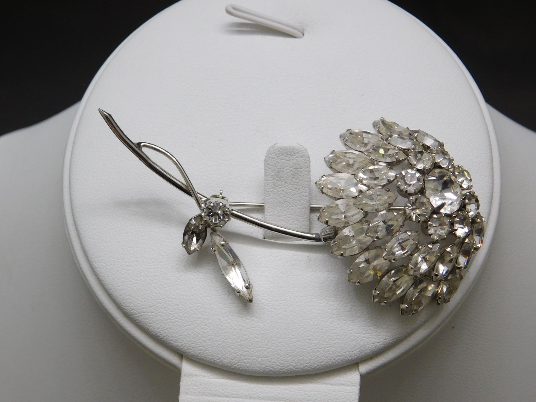 Sherman Brooch Floral Clear Rhinestone