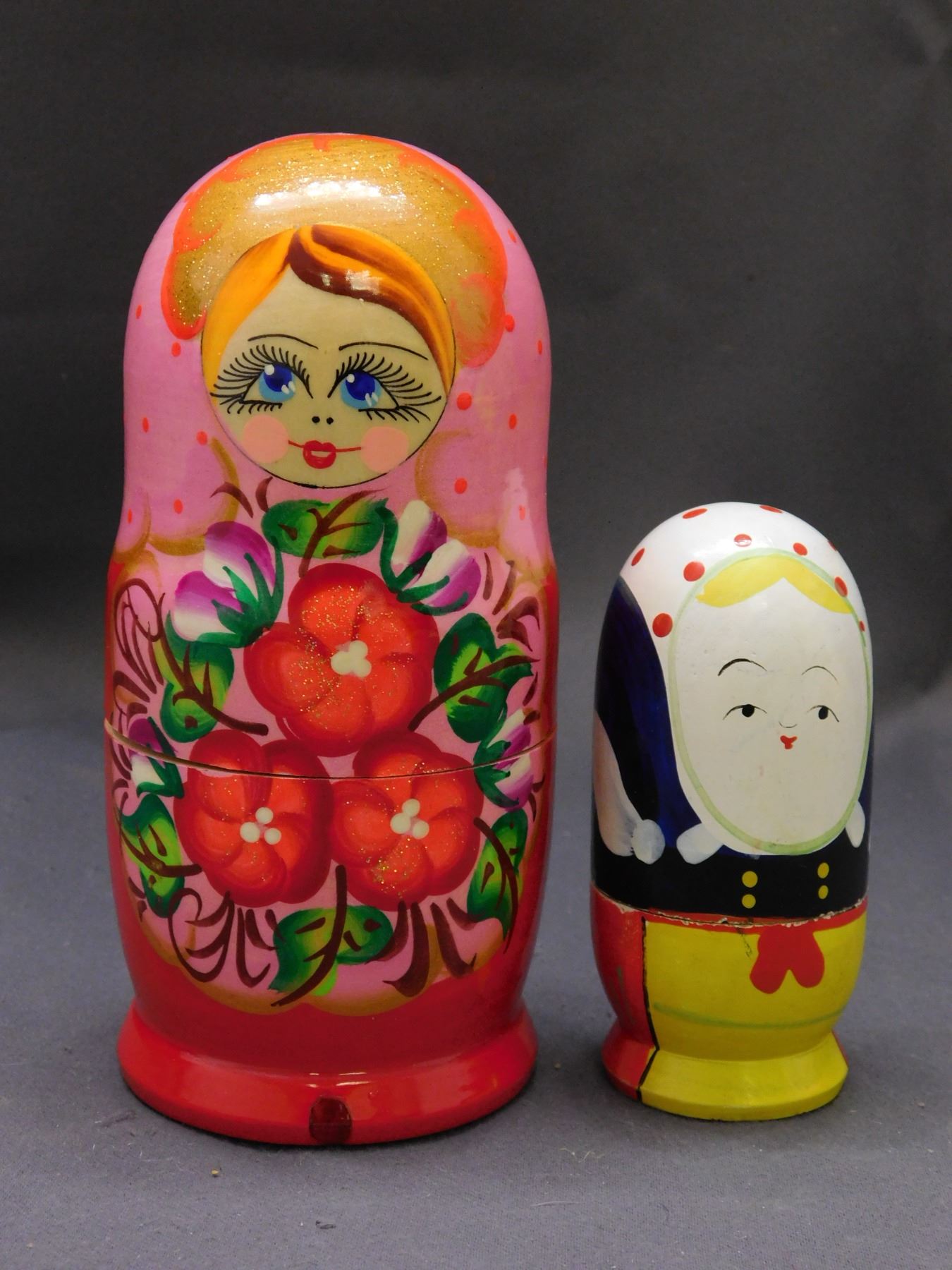 Lot of 2 Matryoshka Wooden Nesting Dolls