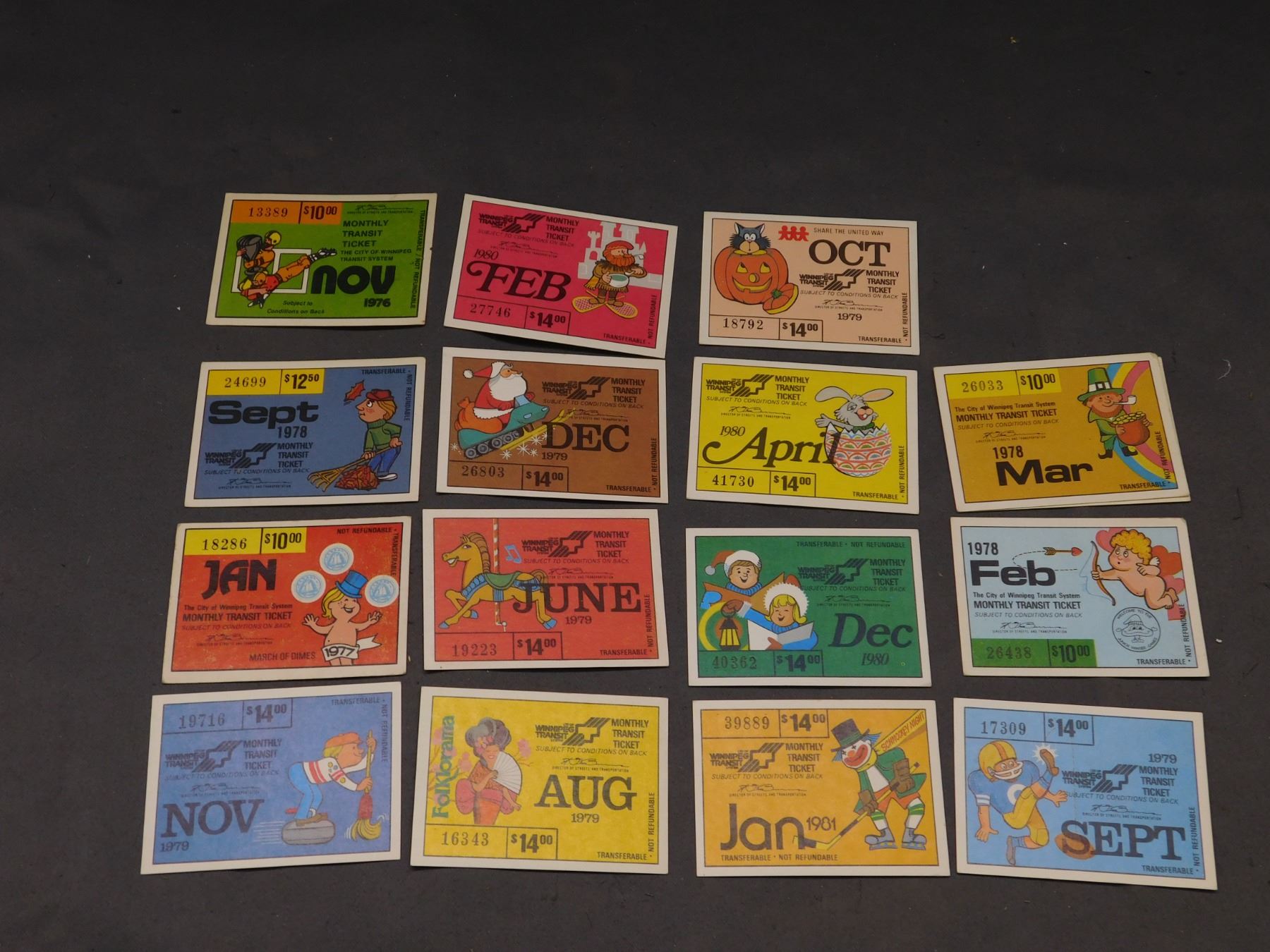 Lot of 15 Vintage Winnipeg Transit Monthly Bus Passes 1970s 80s