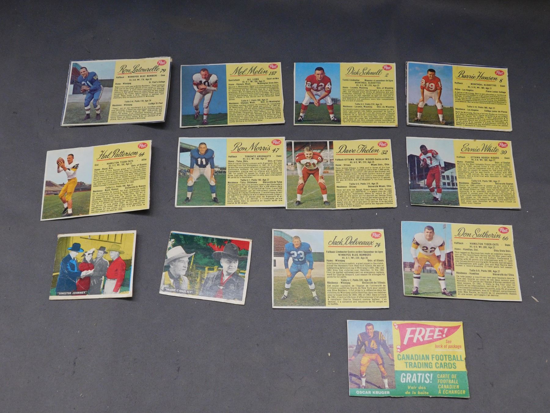 Lot of 10 1963 Post Cereal CFL Football Cards and 2 1950 Hopalong ...