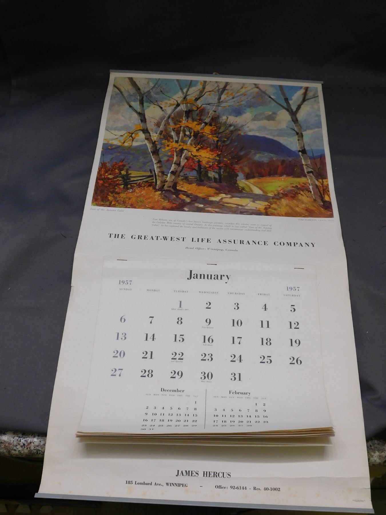 The Great West Life Assurance Company Vintage 1957 Calendar