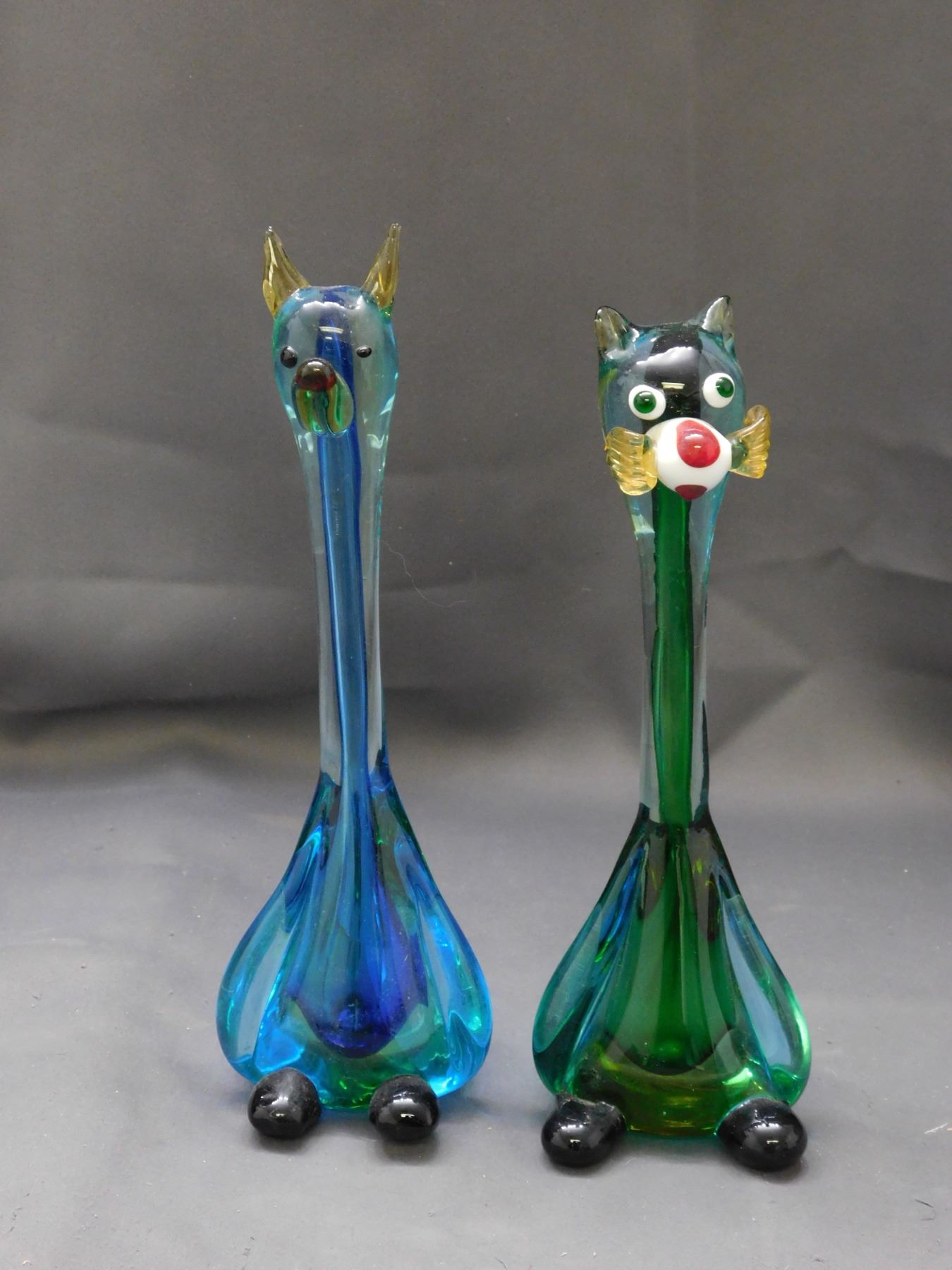 Pair of Art Glass Blown Glass Cat & Dog 11"