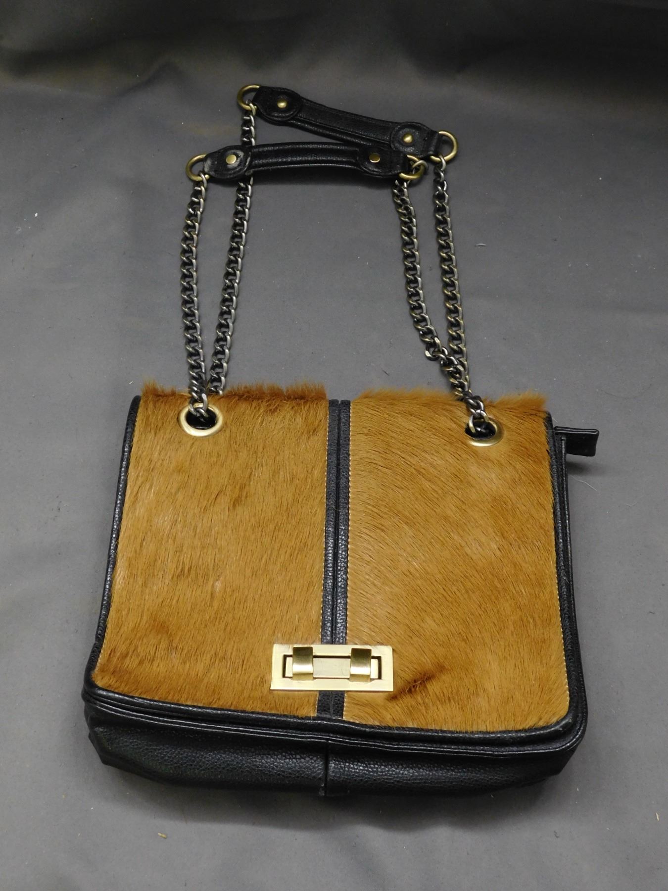 Simon Chang Shoulder / Crossbody Convertible Bag with Fur Exterior