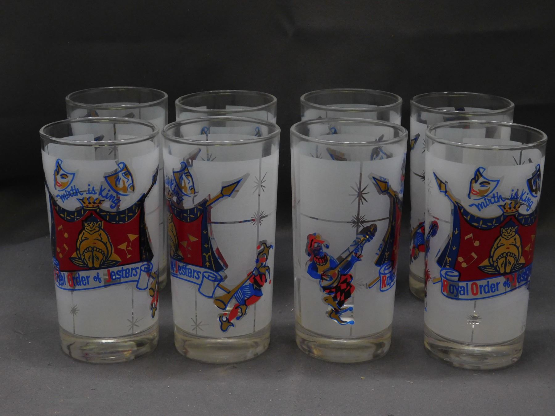 Lot of 8 Royal Order of Jesters Drink Glasses Set by Dominion