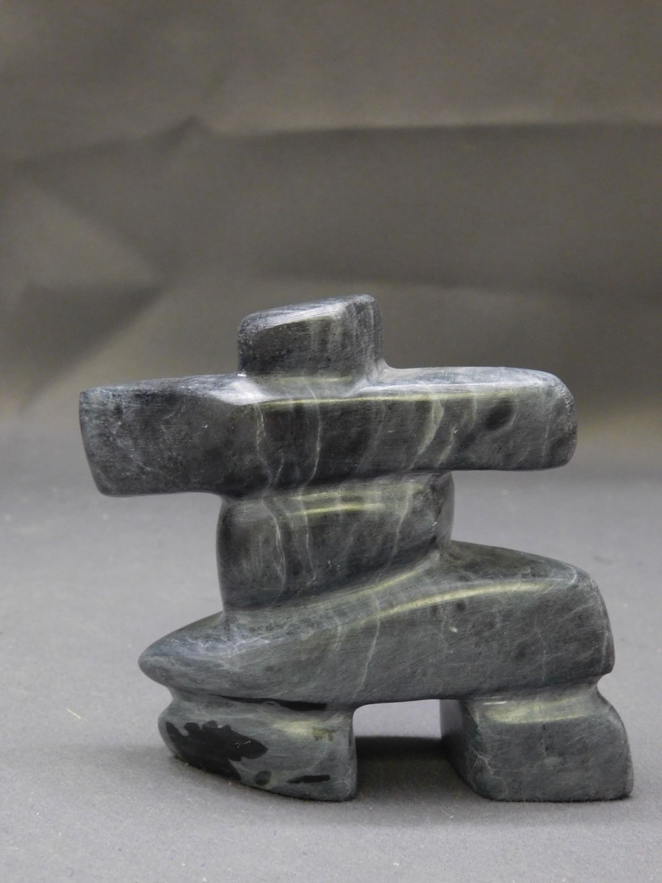 2018 Hand Carved Inuit Inukshuk Soapstone Sculpture 3.5" Tall Artist Signed