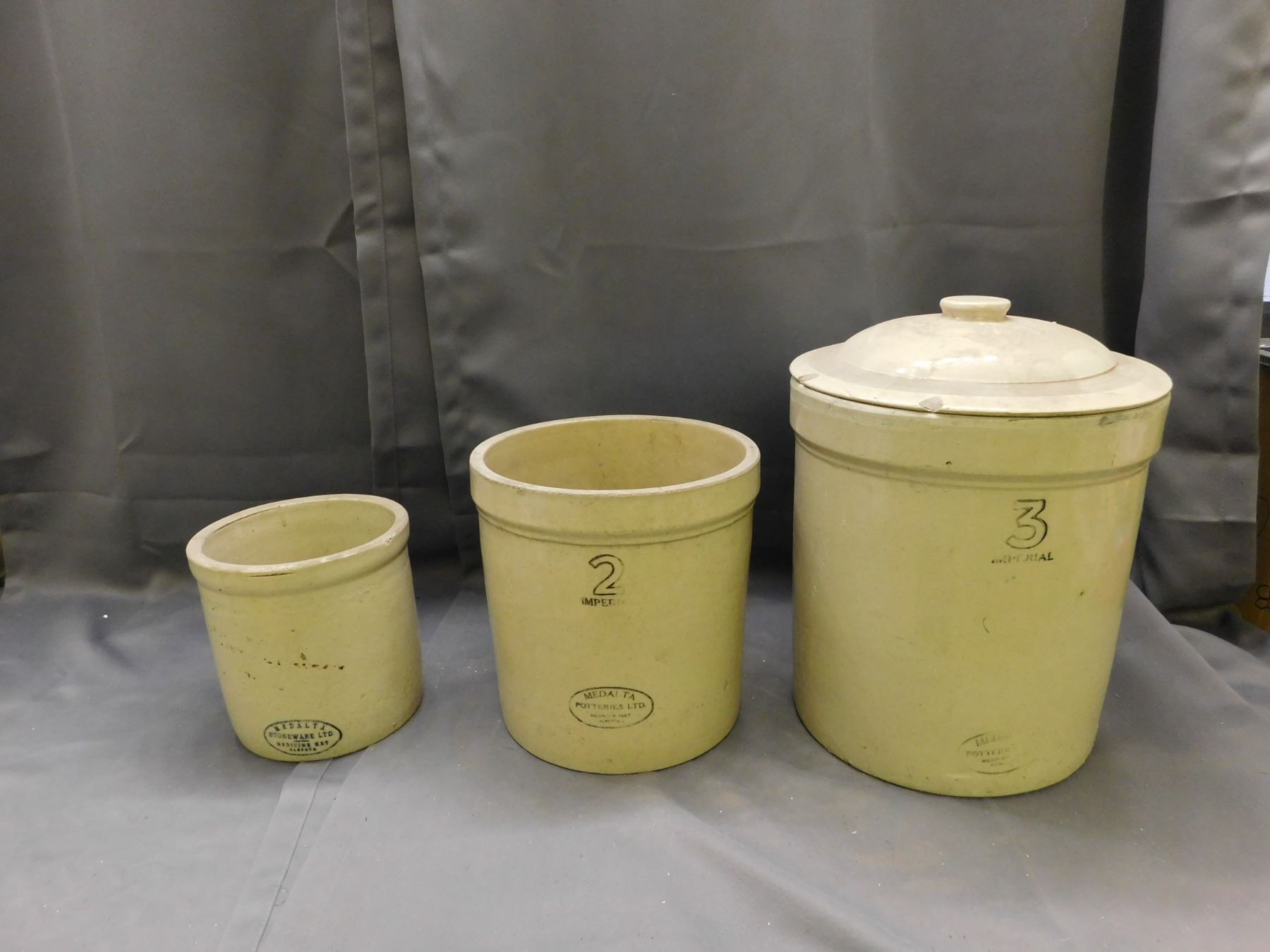 Lot of 3 Medalta Crocks 1gal 2gal 3gal