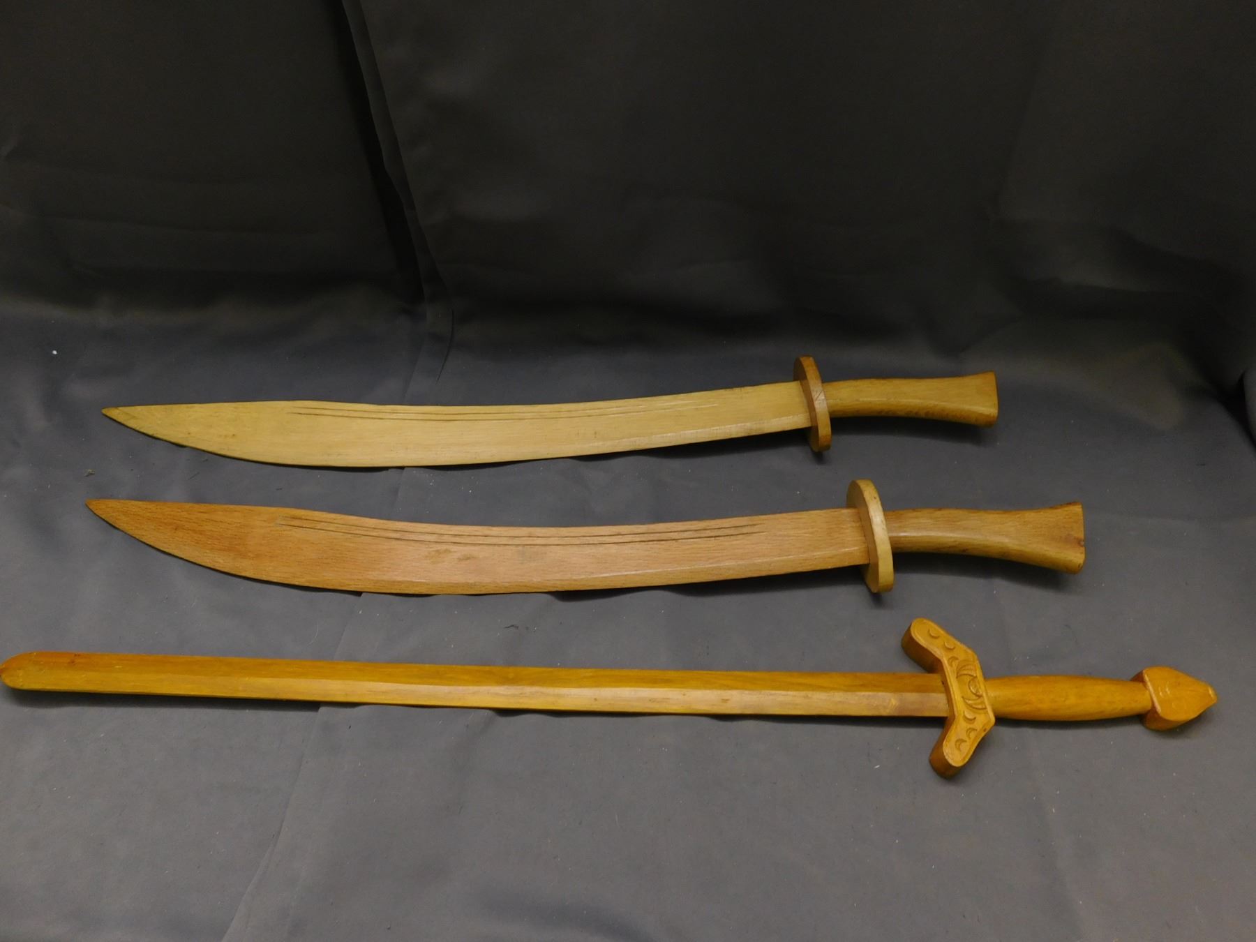 Lot of 3 Solid Wooden Prop Swords