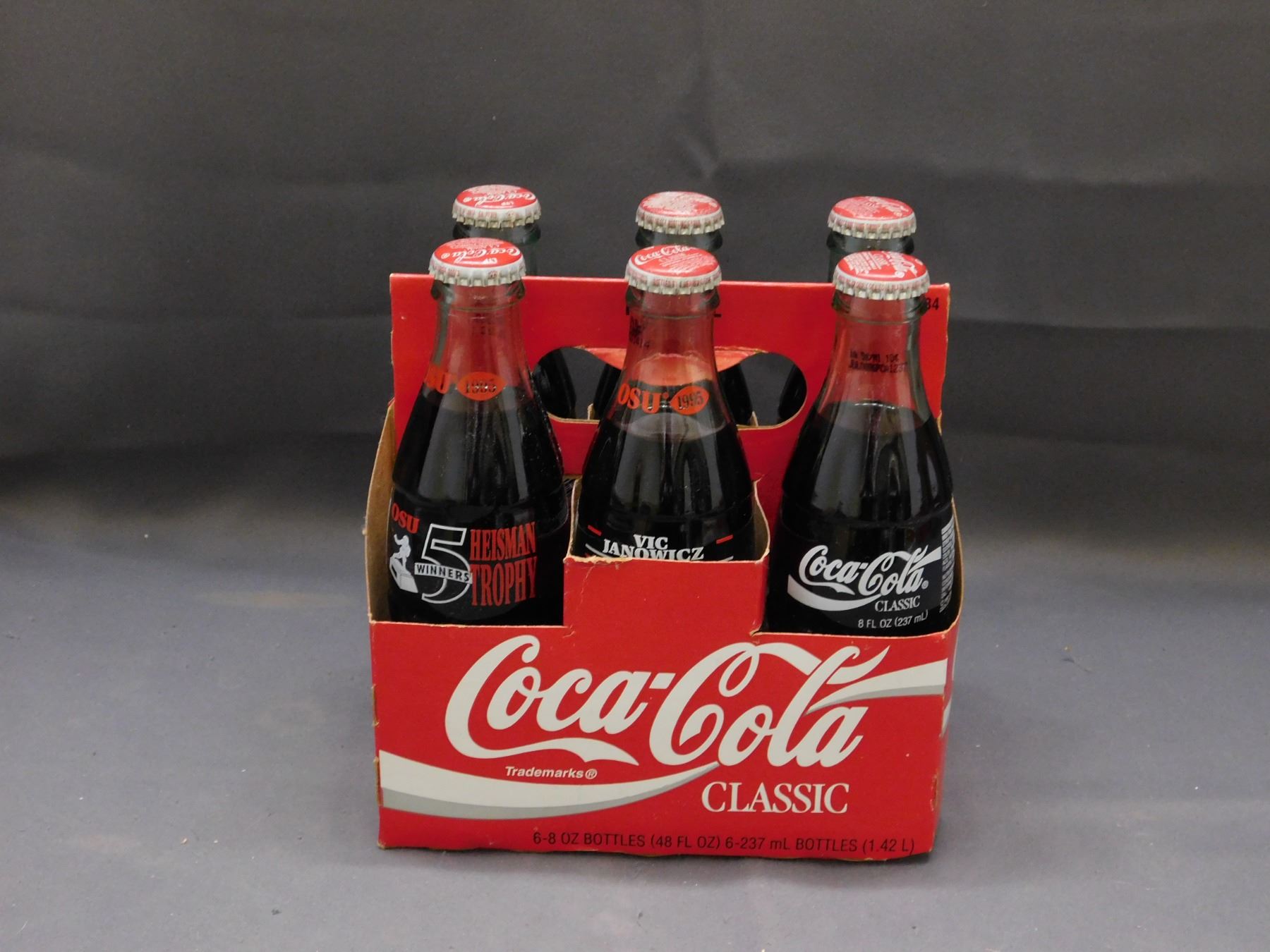 Coca Cola Classic Glass Bottles 6-Pack OSU 1995 Heisman Trophy 5 Winners FULL