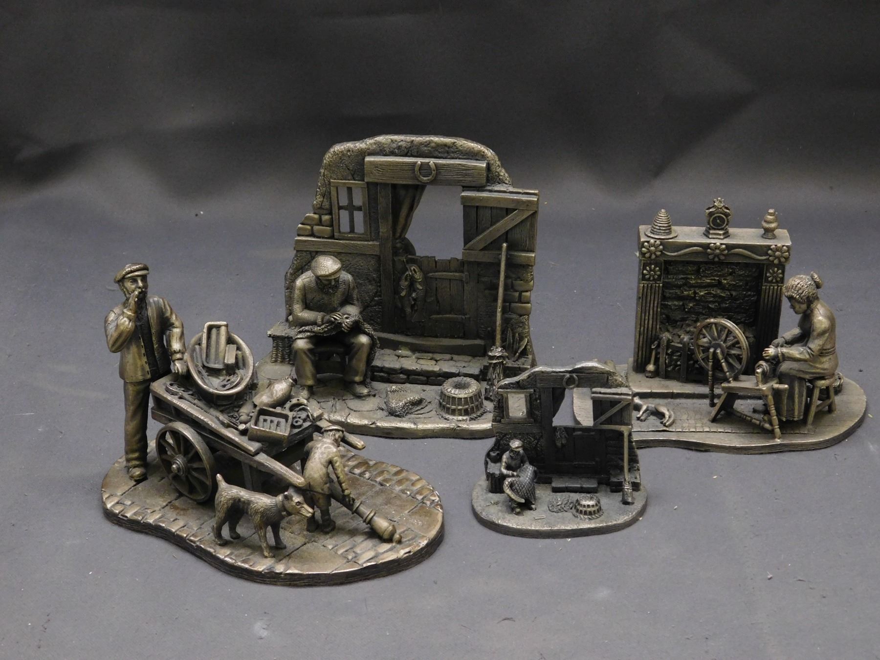 Lot of 4 The Tudor Mint Metal Diorama Sculptures Figurines