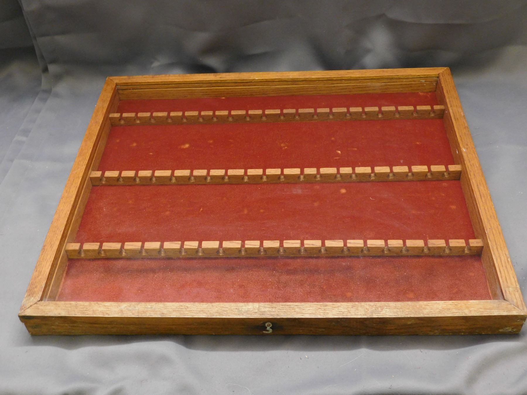 Souvenir Spoon Display Case Wood & Red Velvet 60 slots
