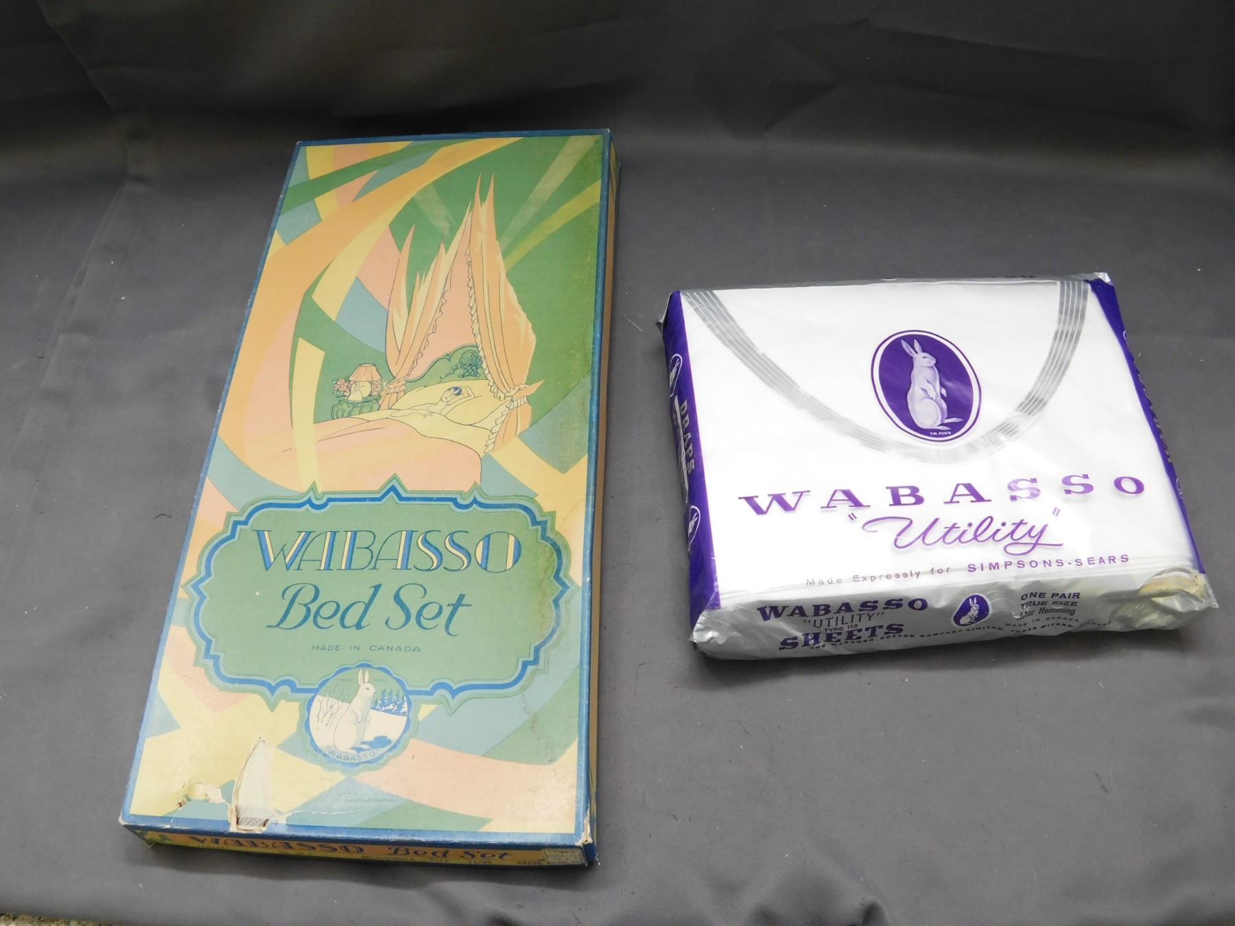 Lot of 2 Vintage Wabasso Bed Set and "Utility" Sheets Linens