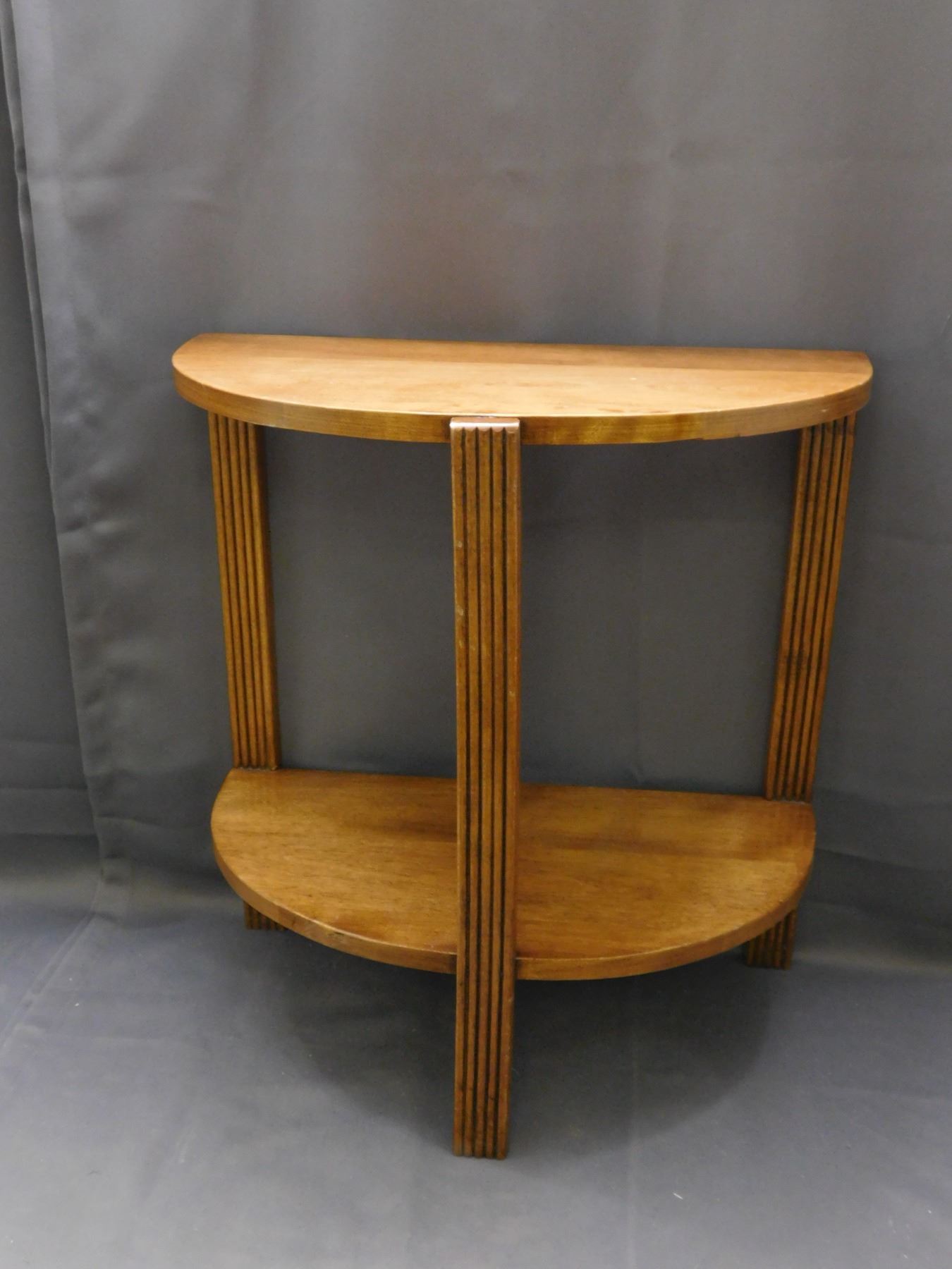Solid Wooden 2-Tier Side Table Hallway Entryway Half Circle Table