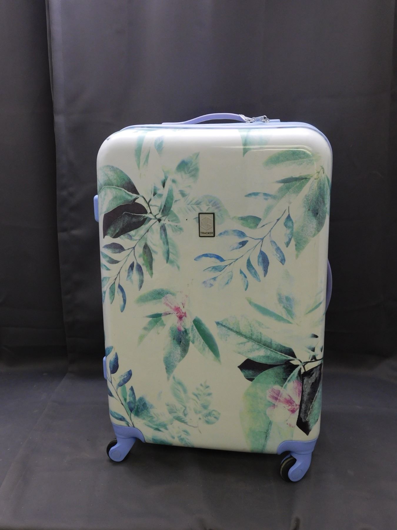 Tracker Hard Shell Suitcase White Lavender Floral Pattern
