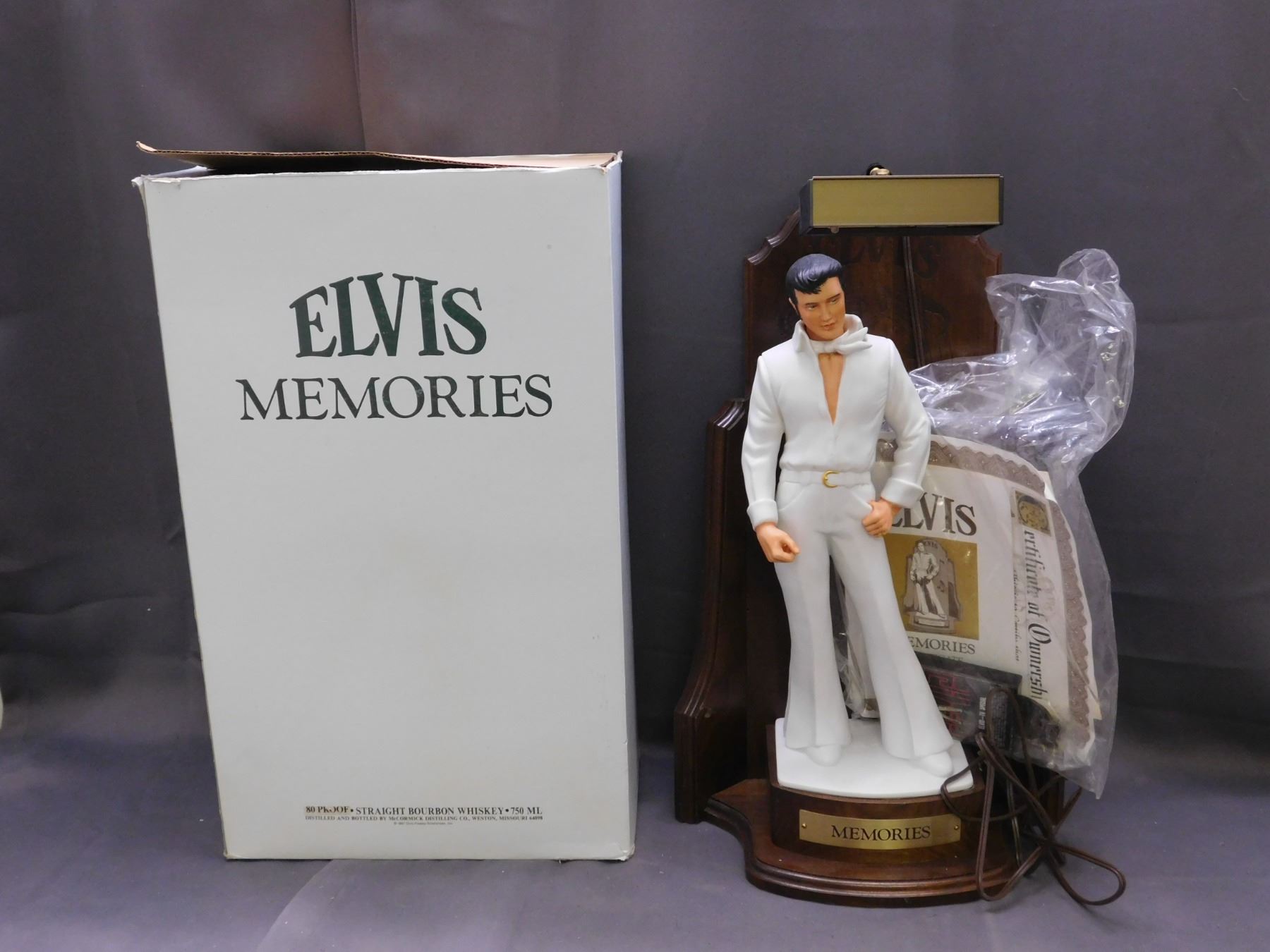 Elvis Memories Bourbon Whisky Porcelain Decanter Mounted Wooden Desk Lamp Decoration