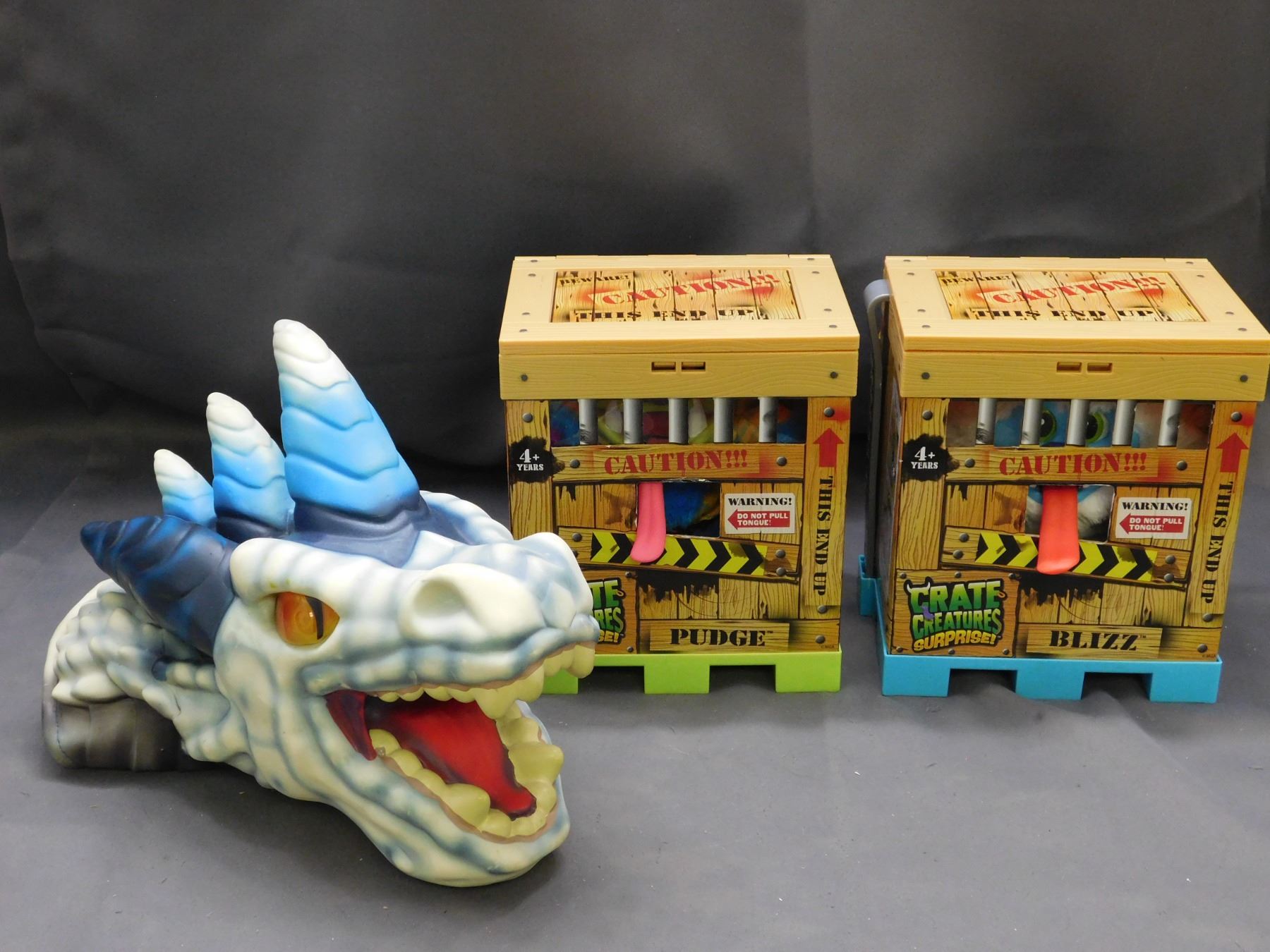 Lot of 3 Crate Creatures Blitz and Pudge and Hand Puppet Dragon Sound ...