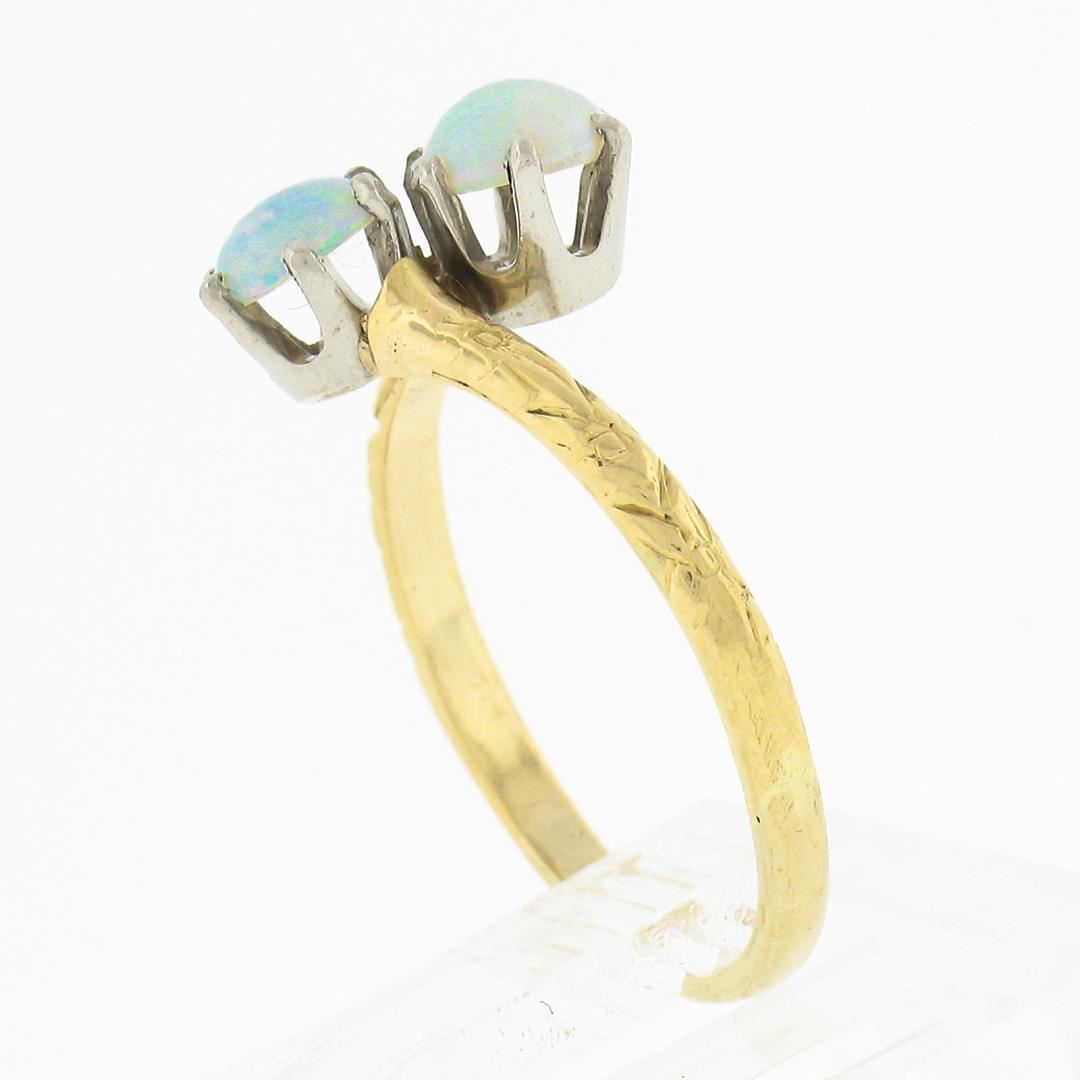 Antique 14K Yellow Gold Dual Round Cabochon Opal Etched Work Petite ...