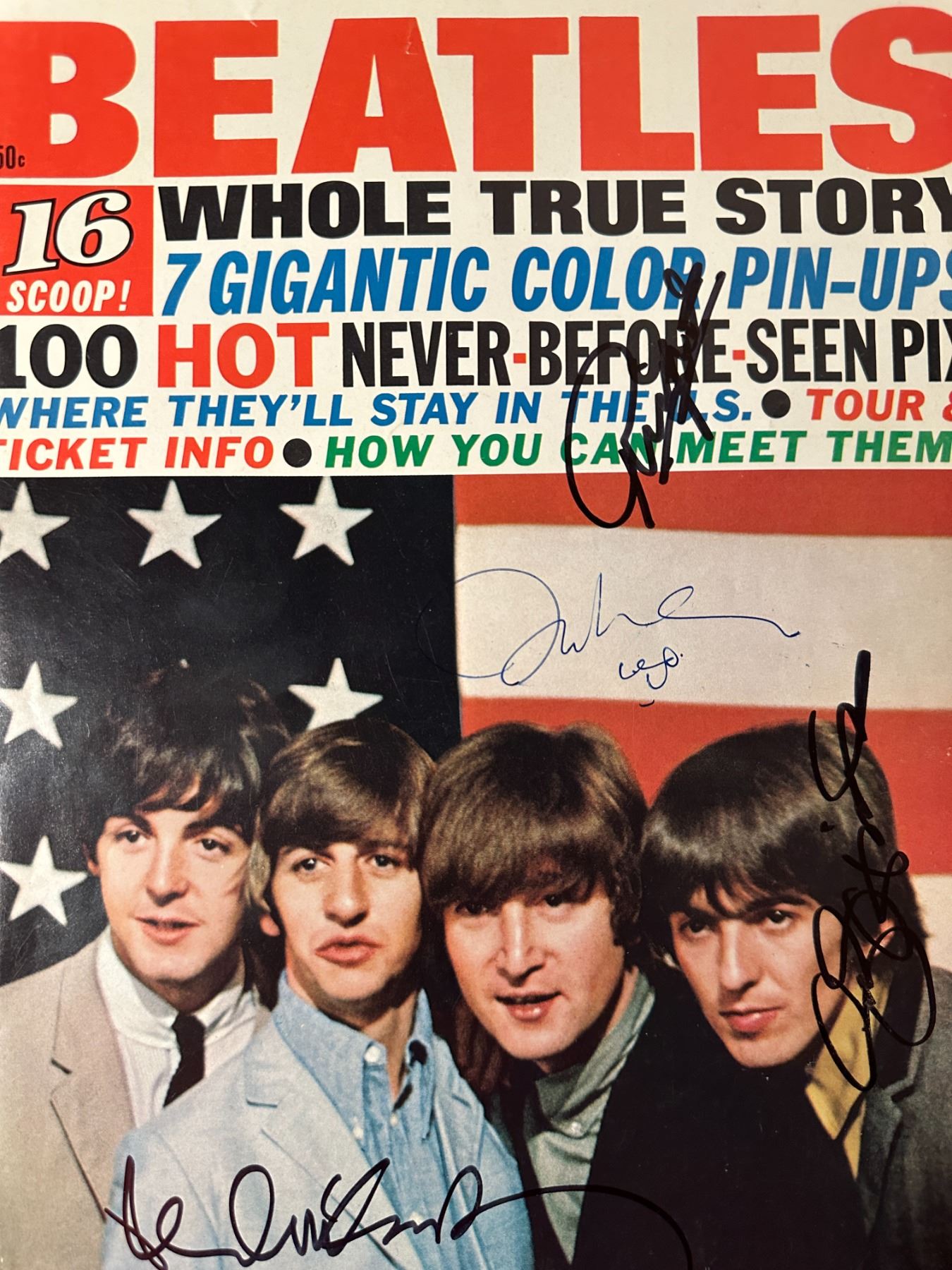 The Beatles Autographed Magazine JOHN PAUL GEORGE RINGO