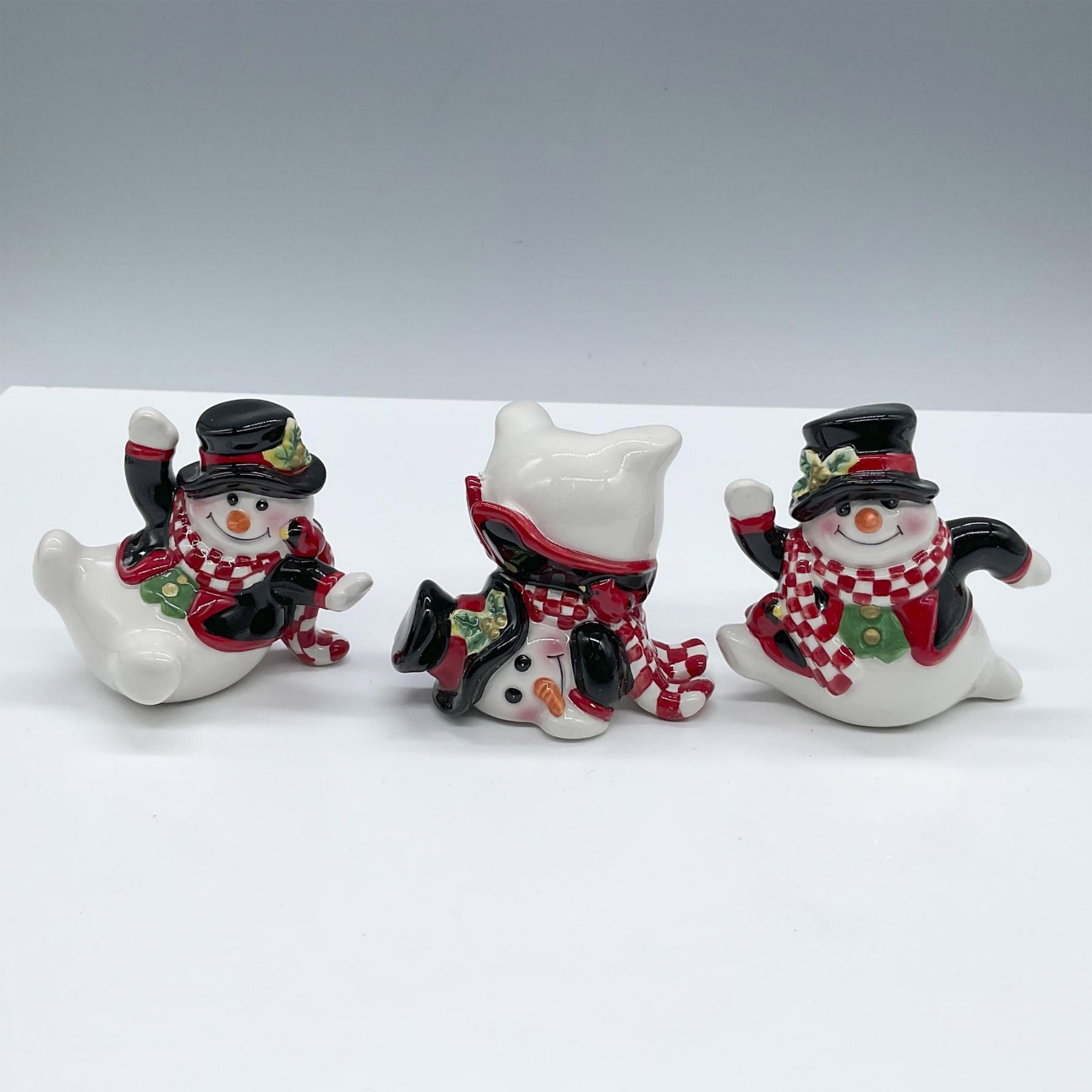 3pc Fitz and Floyd Holiday Figurines, Holly Jolly Snowman