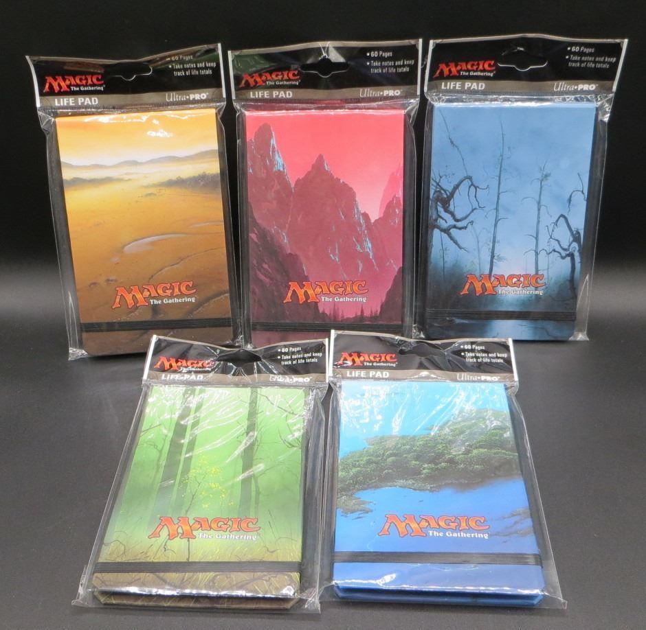 5 New Ultra Pro MTG Life Pads Island, Swamp, Plains, Mountain & Forest