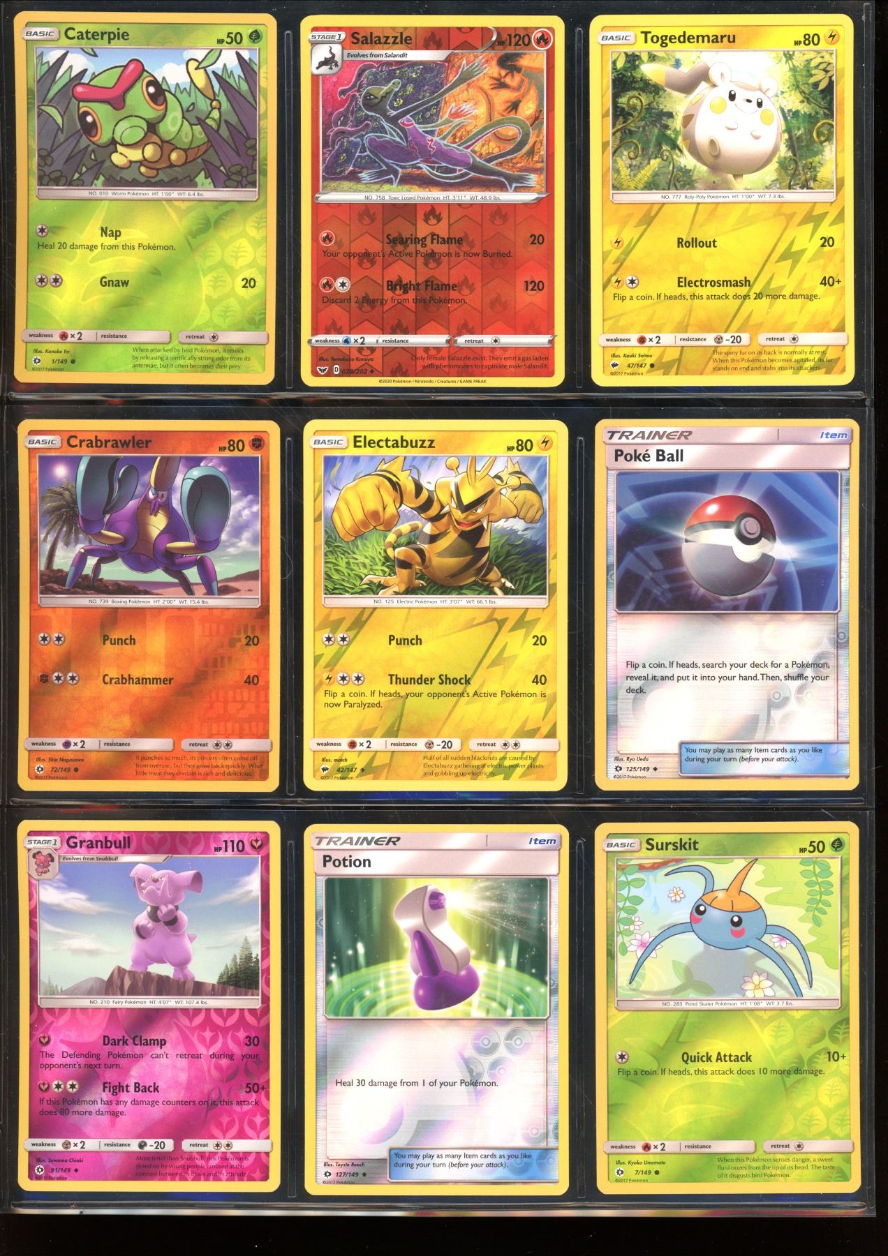 Lot Of 9 Various Foil Pokemon Cards