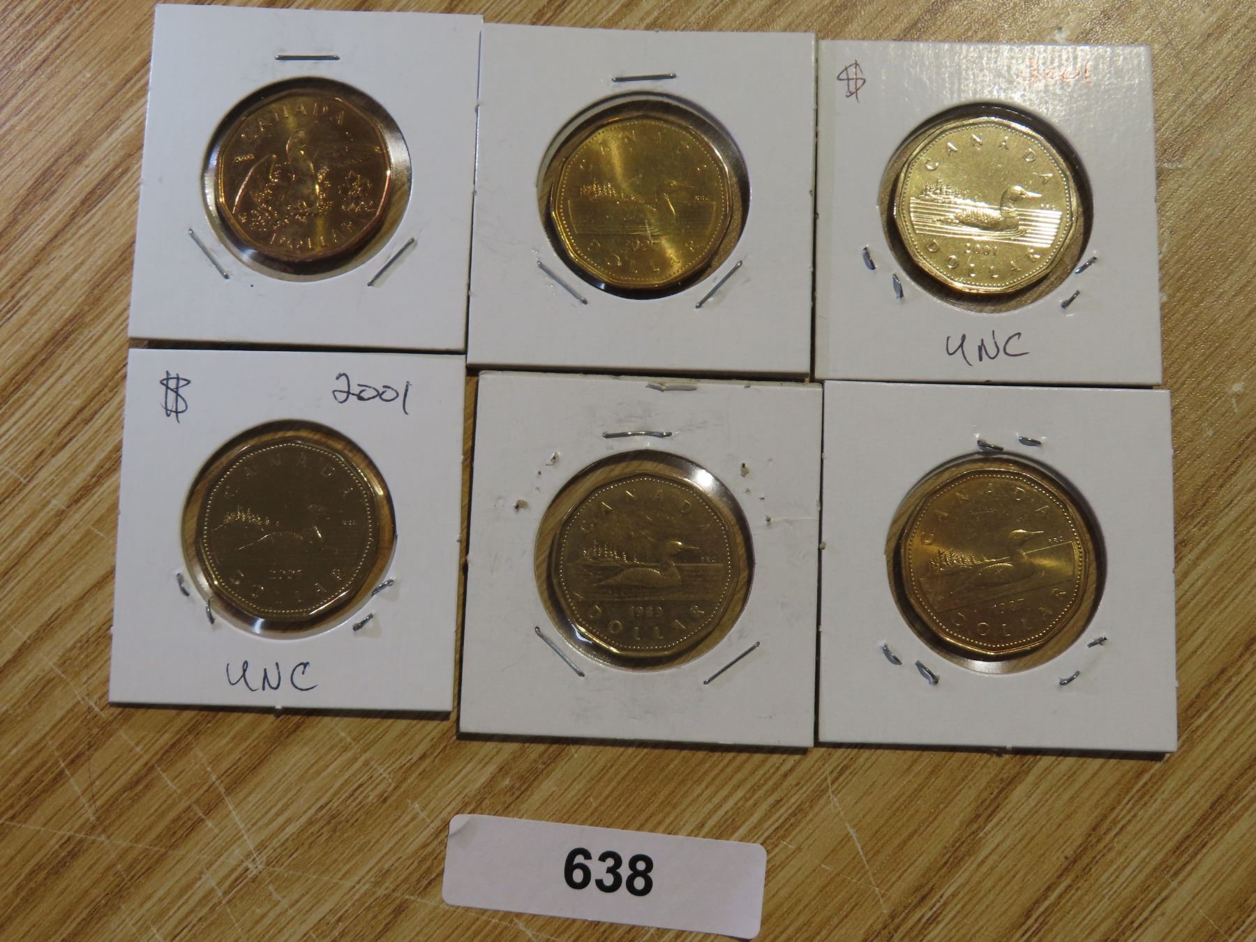6 - CDN LOONIES 2- 1987,1989,2- 2001,2007,2008 FLYING LOONIE AU-UNC ...