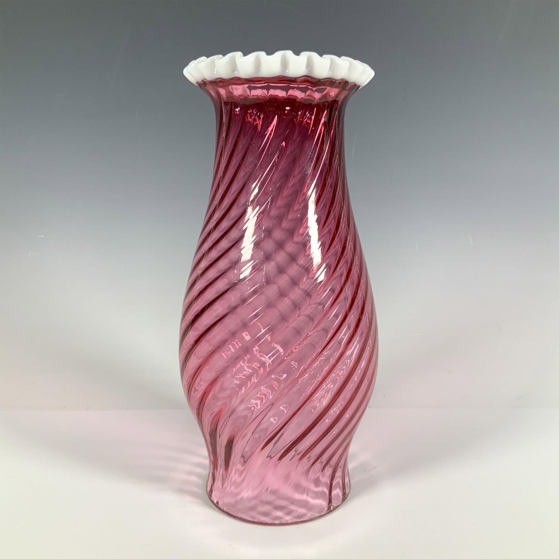 Fenton Art Glass Cranberry Spiral Hurricane Lamp Shade