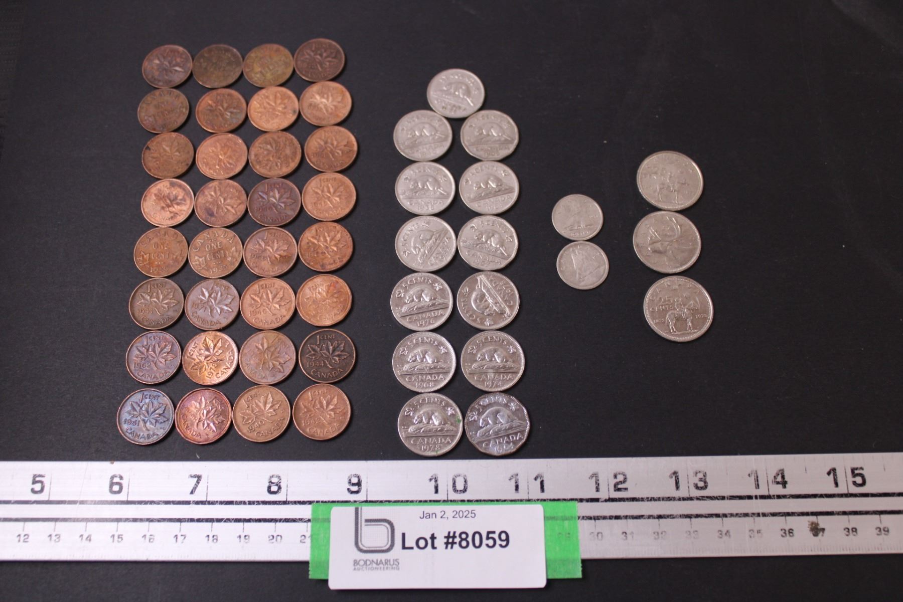 Canadian Coins: (32) Pennies, (13) Nickels, (2) Dimes, (3) Quarters ...