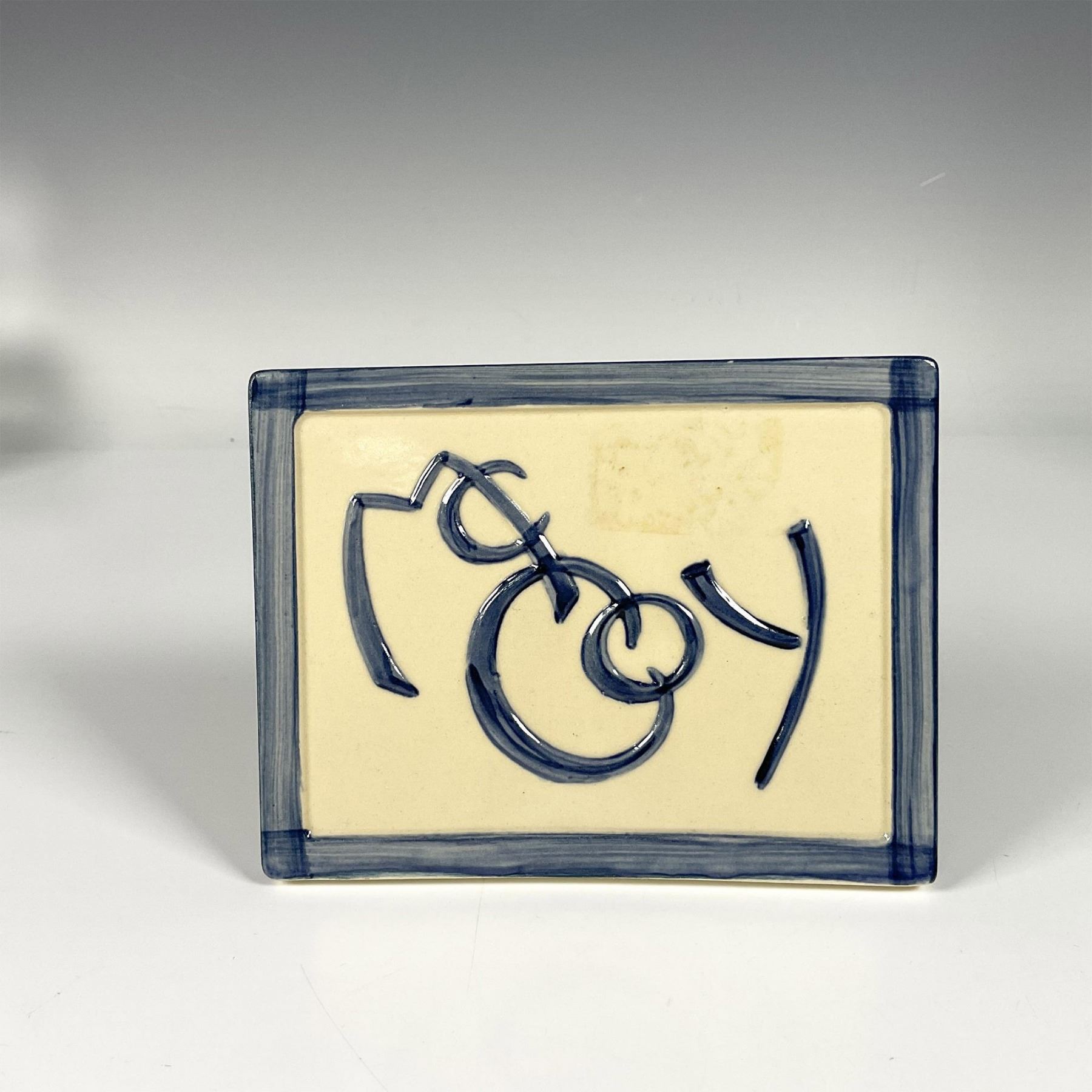 McCoy Blue and White Ceramic Table Sign