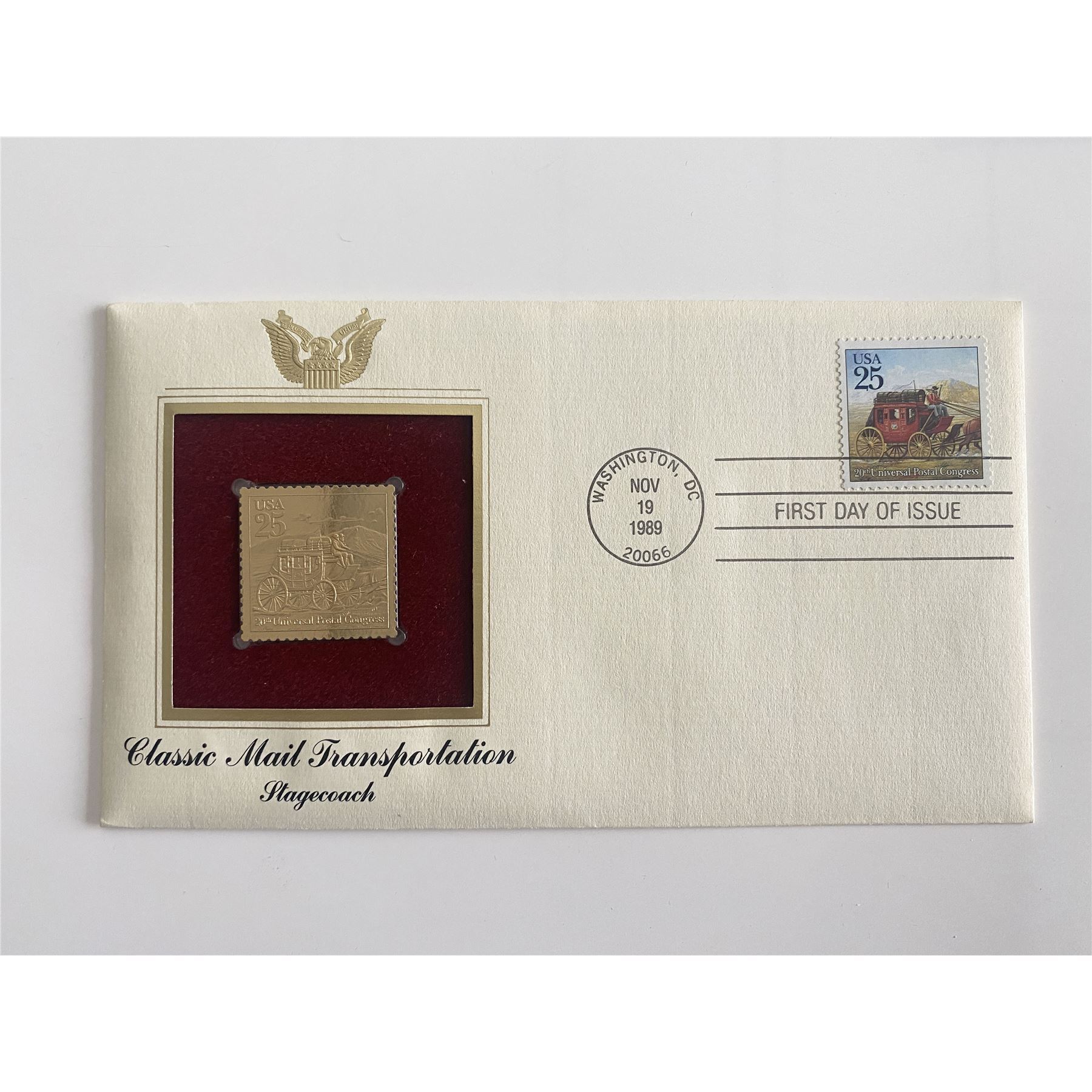 Classic Mail Transportation Stagecoach Gold Stamp Replica First Day Cover