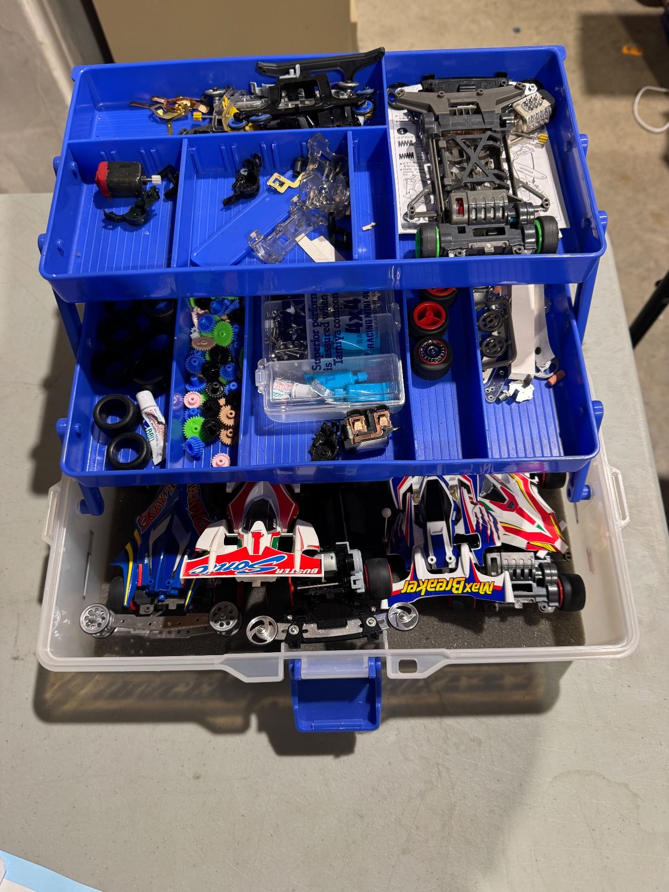 Race car parts and case