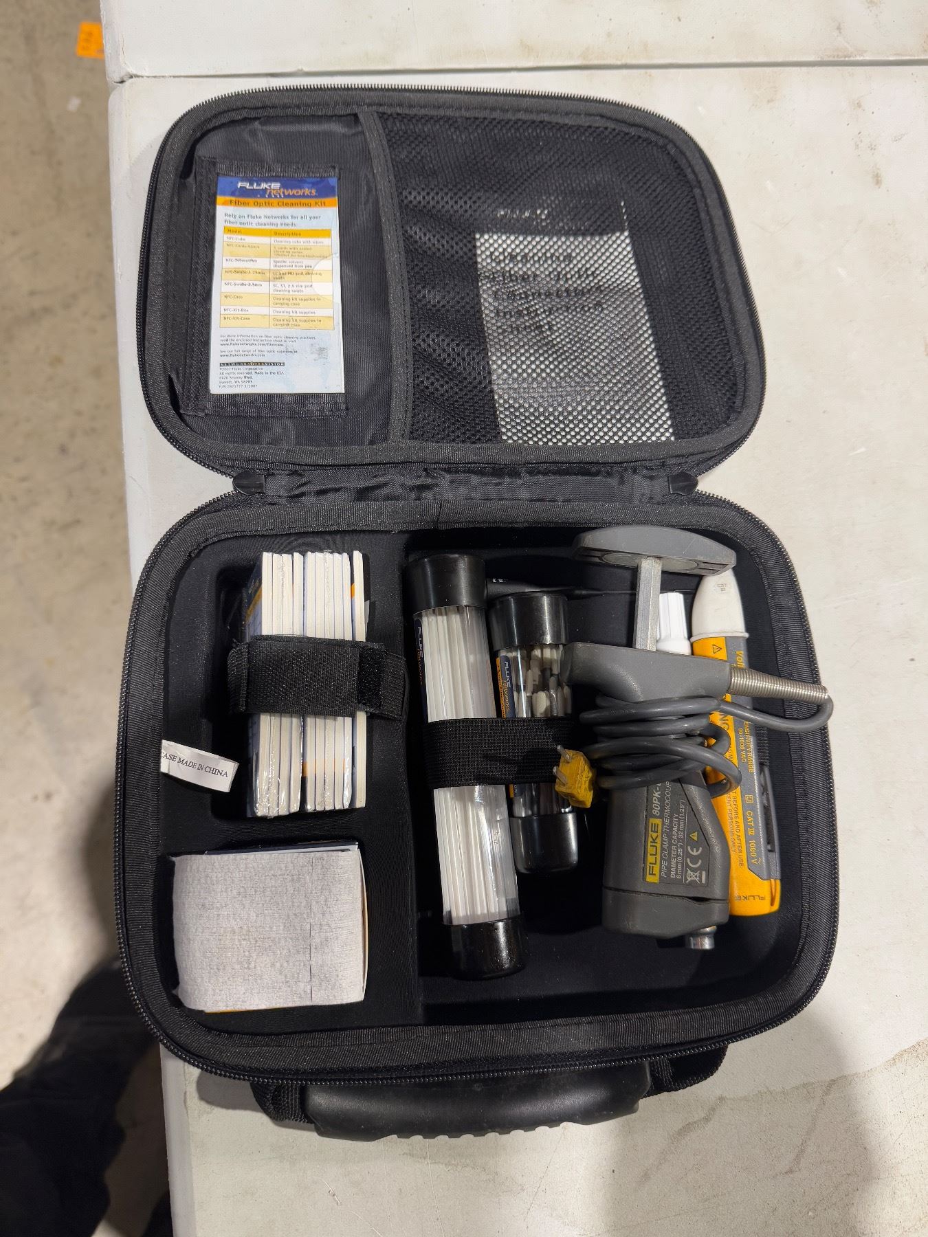 Fluke, fiber, optic cleaning kit and pipe clamp, thermal coupler