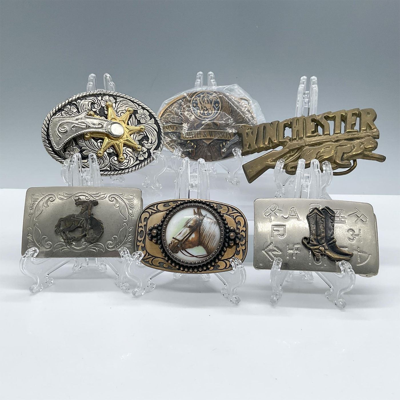 6pc Vintage Cowboy Themed Belt Buckles