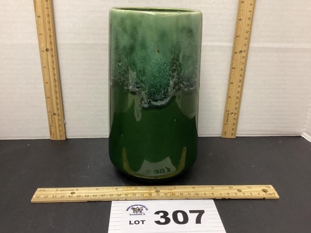 GREEN POTTERY VASE NO MARKINGS