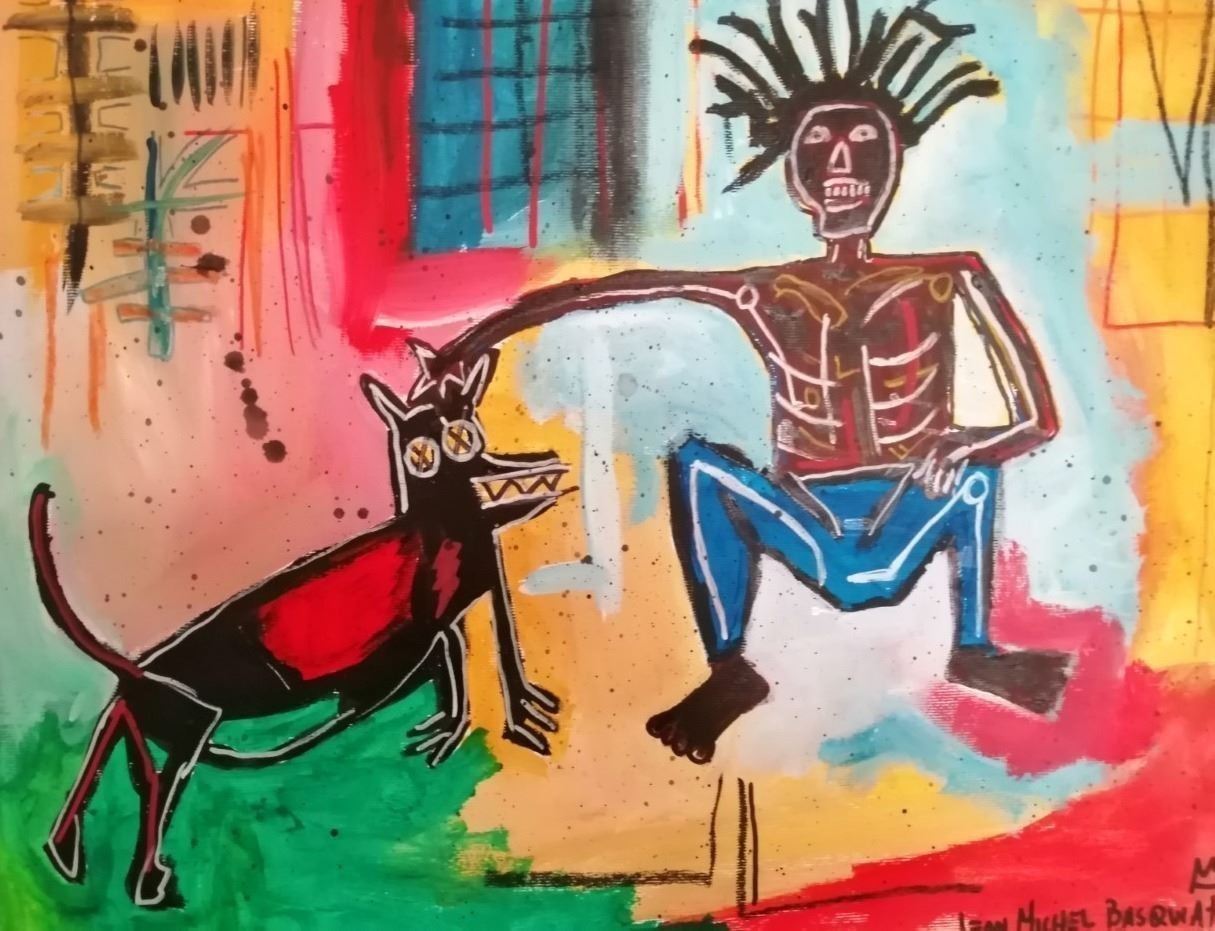 Jean-Michel Basquiat - Boy and dog in a Johnnypump painting.