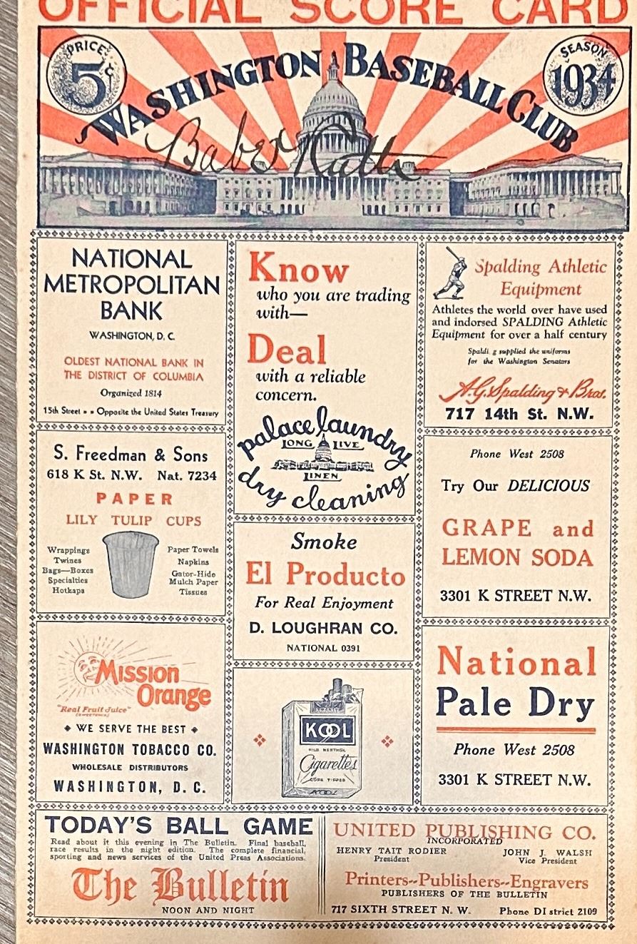 Babe Ruth Autographed Vintage ScoreCard