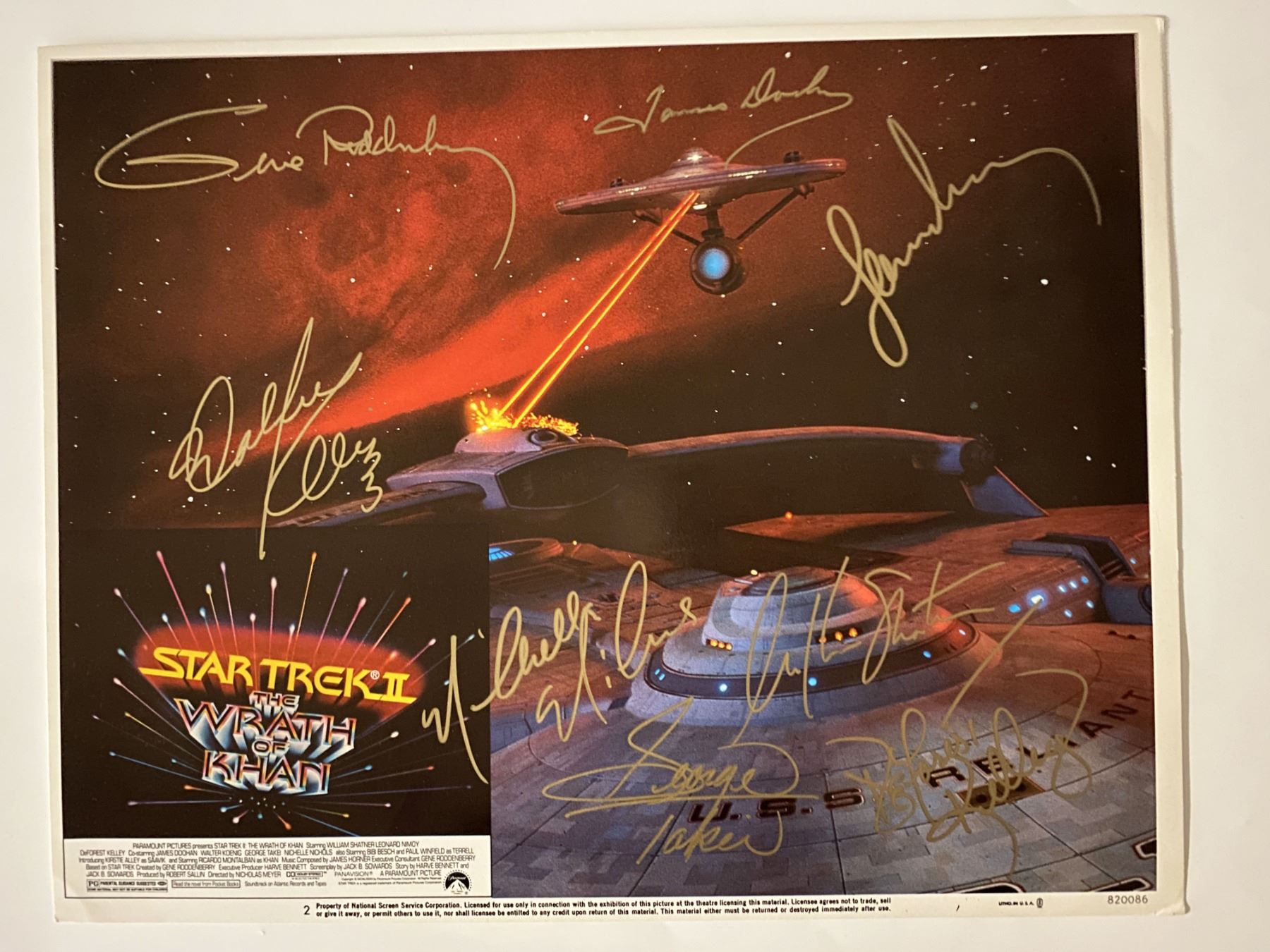 Star Trek II signed lobby card. Autographed by Gene Roddenberry. 11x14 ...