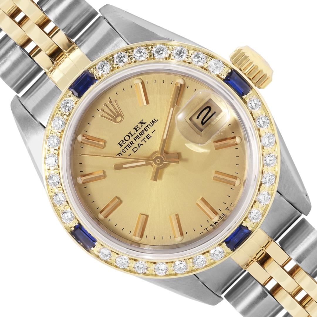 Rolex Ladies Two Tone Gold And Steel Champagne Dial Diamond And ...