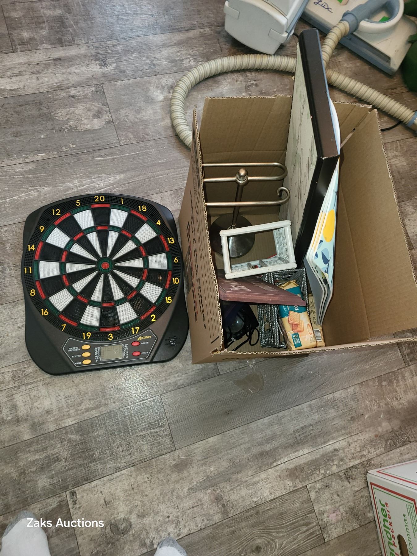 Box of Random Estate Lots - Dart Board, Signs, Tom GPS, Etc
