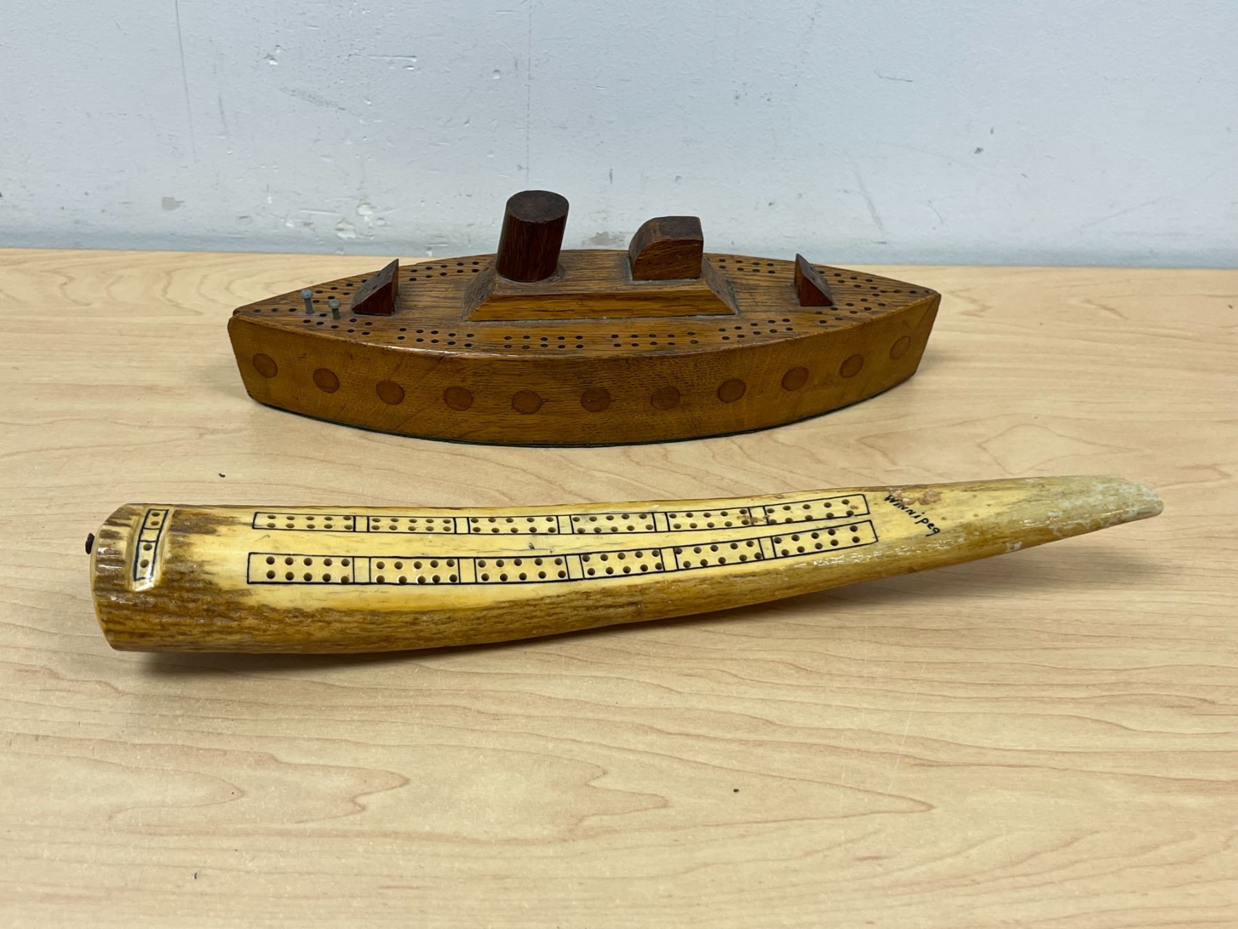 2 Unusual Hand Made Cribbage Crib Boards - Longest 12.25" - see all photos