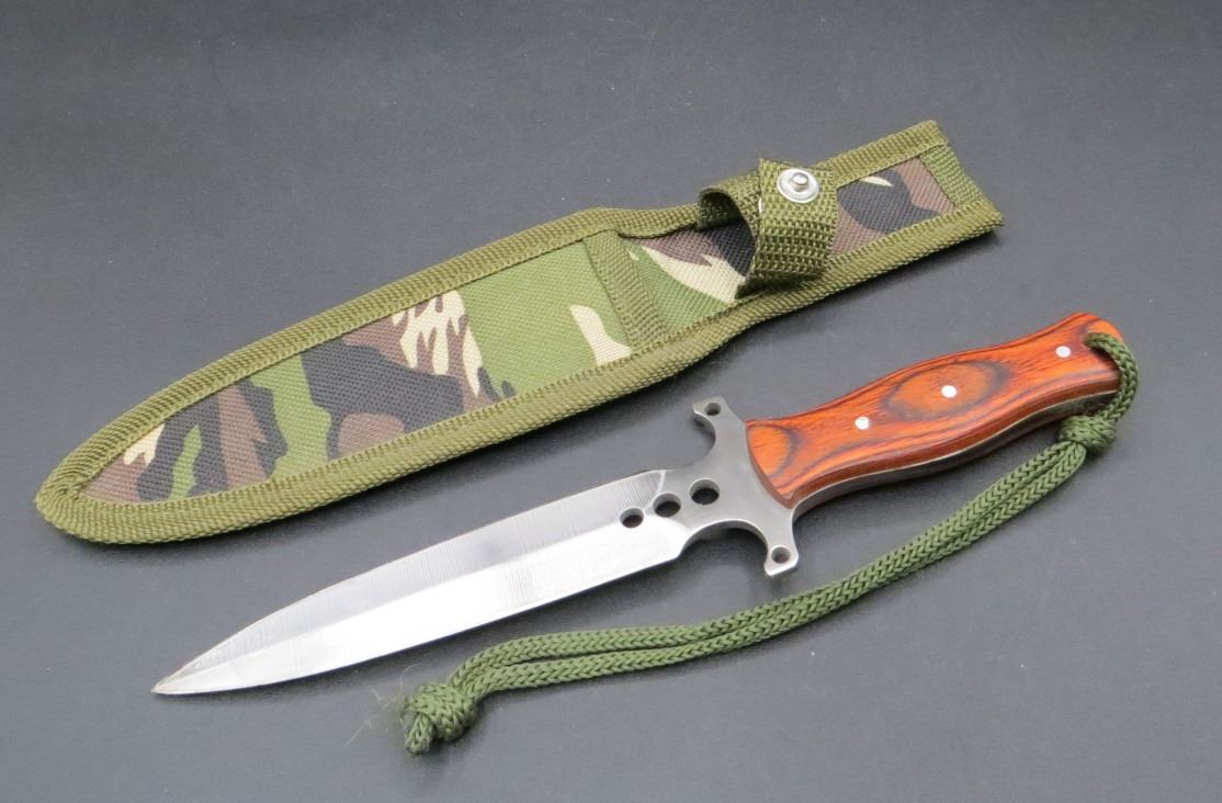 Stainless Steel 9 Inch Long Knife With Built In Compass & Camo Sheath