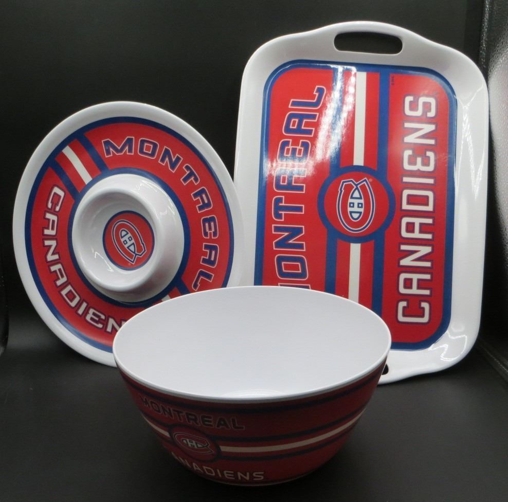New Montreal Canadiens Melamine Snack Set Tray, Serving Bowl & Chip & Dip