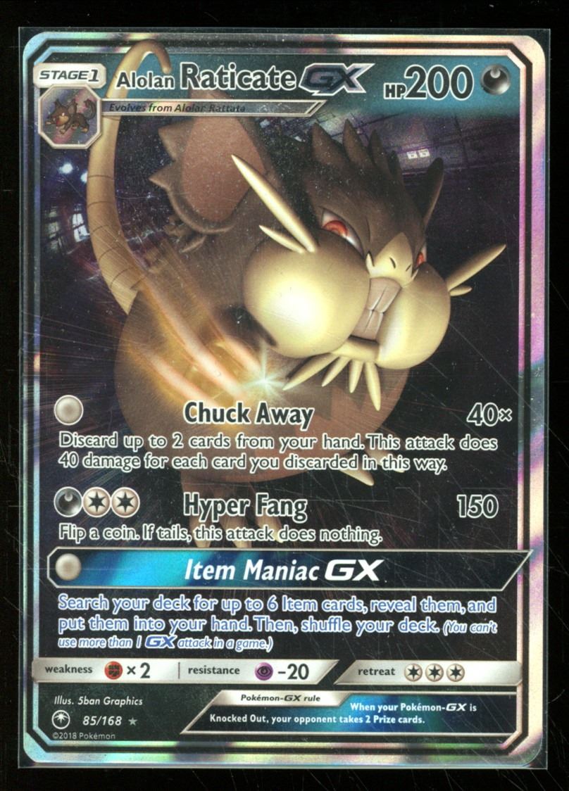Pokemon Alolan Raticate-GX - 85/168 - Rare Holo GX Celestial Storm