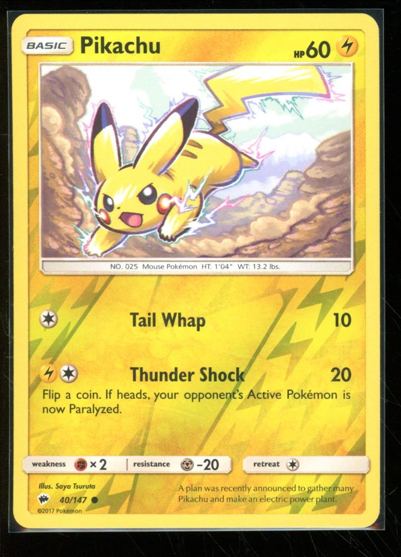 Pokemon Pikachu - 40/147 - Common Reverse Holo Burning Shadows