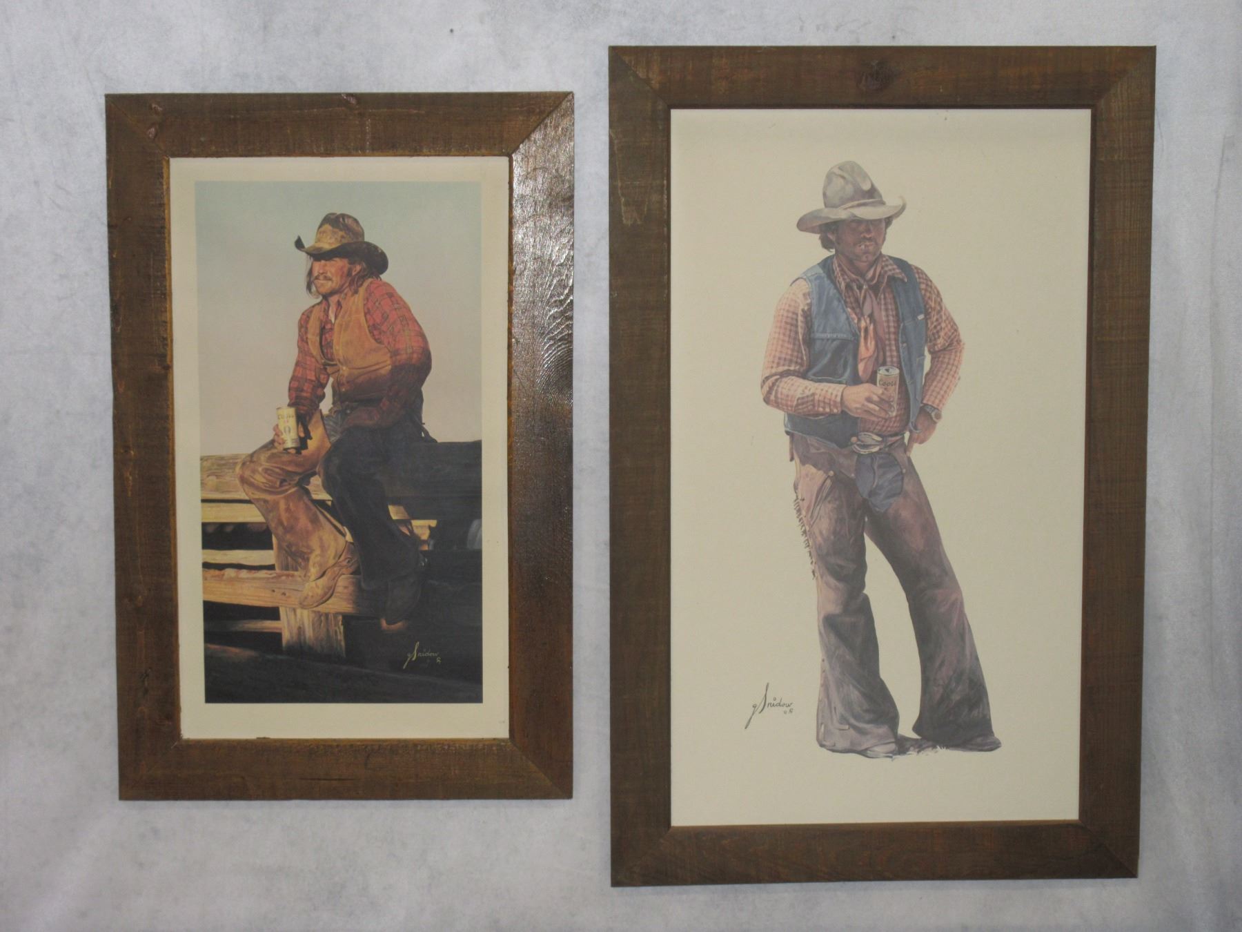 2 Coors Cowboy Prints By Snidow- 1979- 25" X 18.5"- 34" X 22"