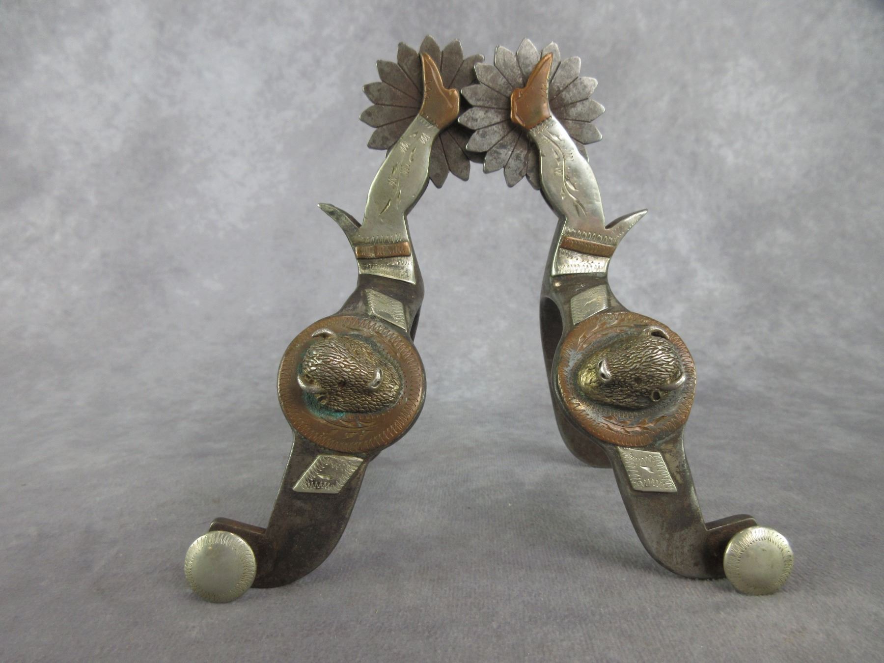 Marked Hall Silver And Brass Overlaid Buffalo Lady Leg Spurs- 1.5 ...