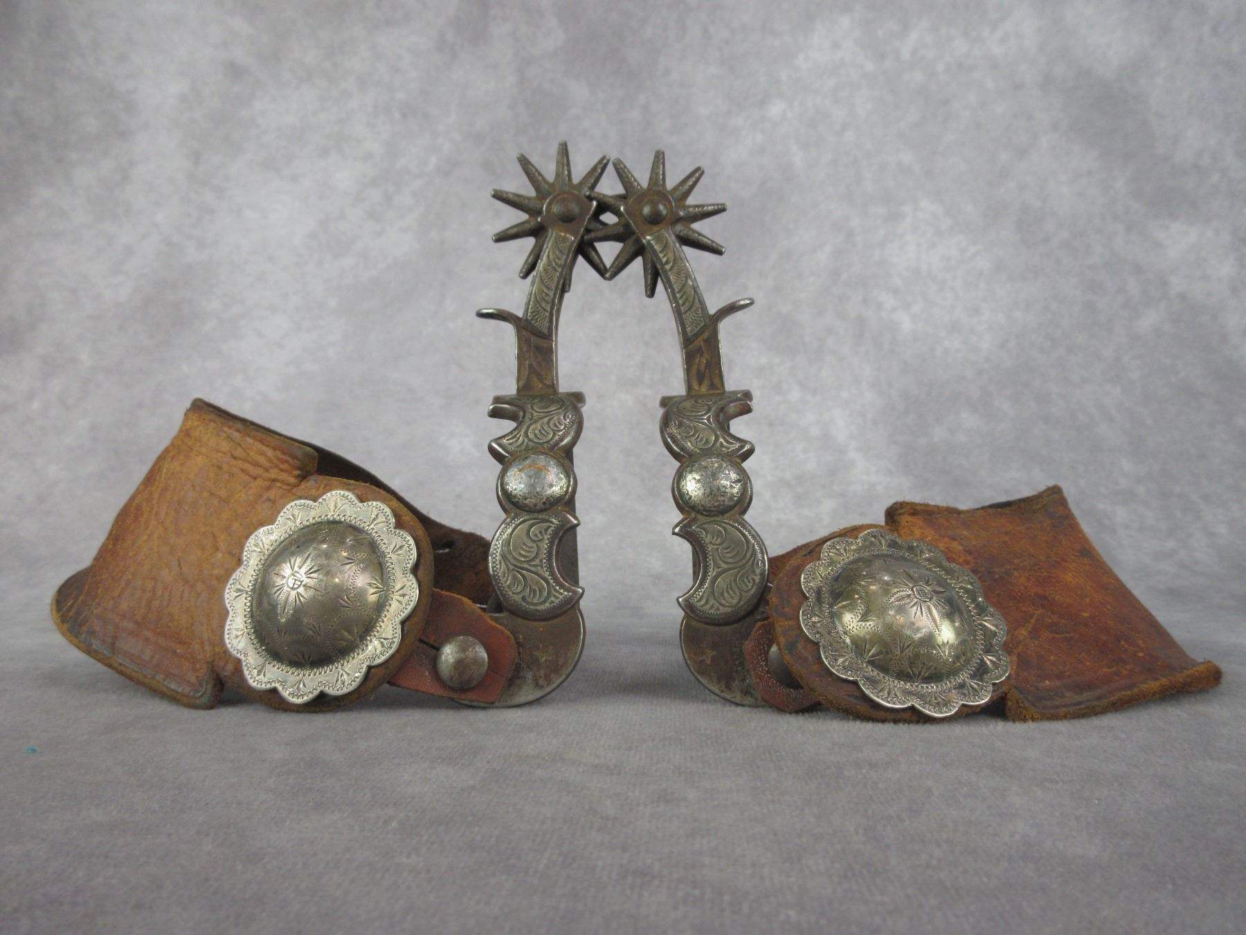 Star Marked And Hand Forged Steel Buermann Silver Inlaid Spurs- Chased ...