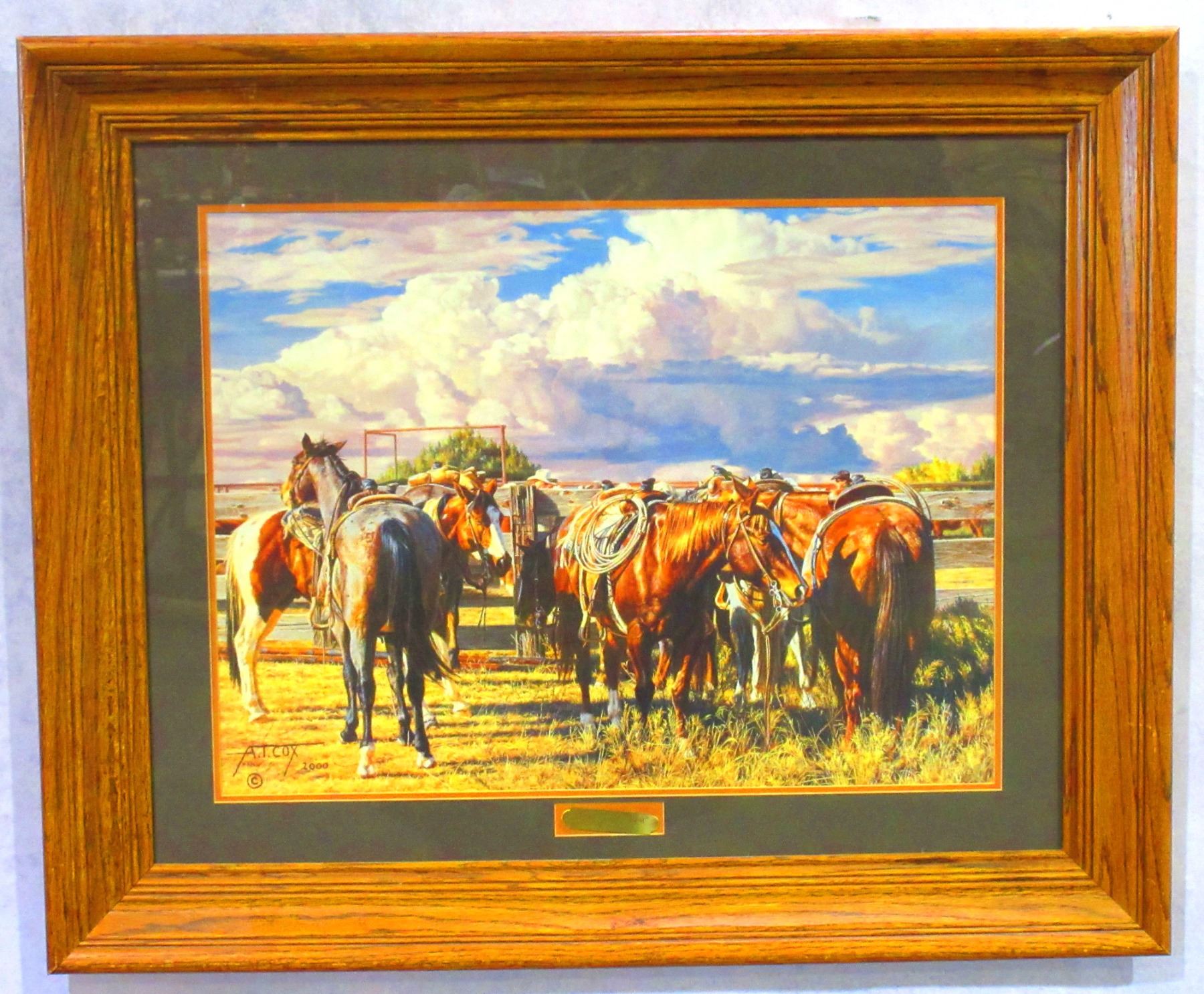 Marked Tim Cox Horse Print 2000- "Their Turn To Rest"- 34" X 28"
