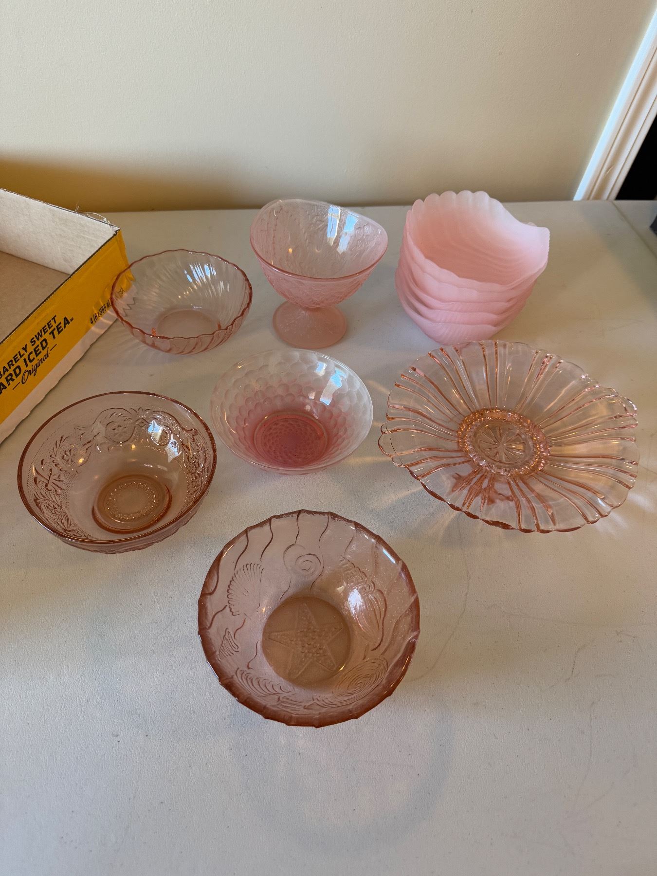 Depression, glass and other pink glassware